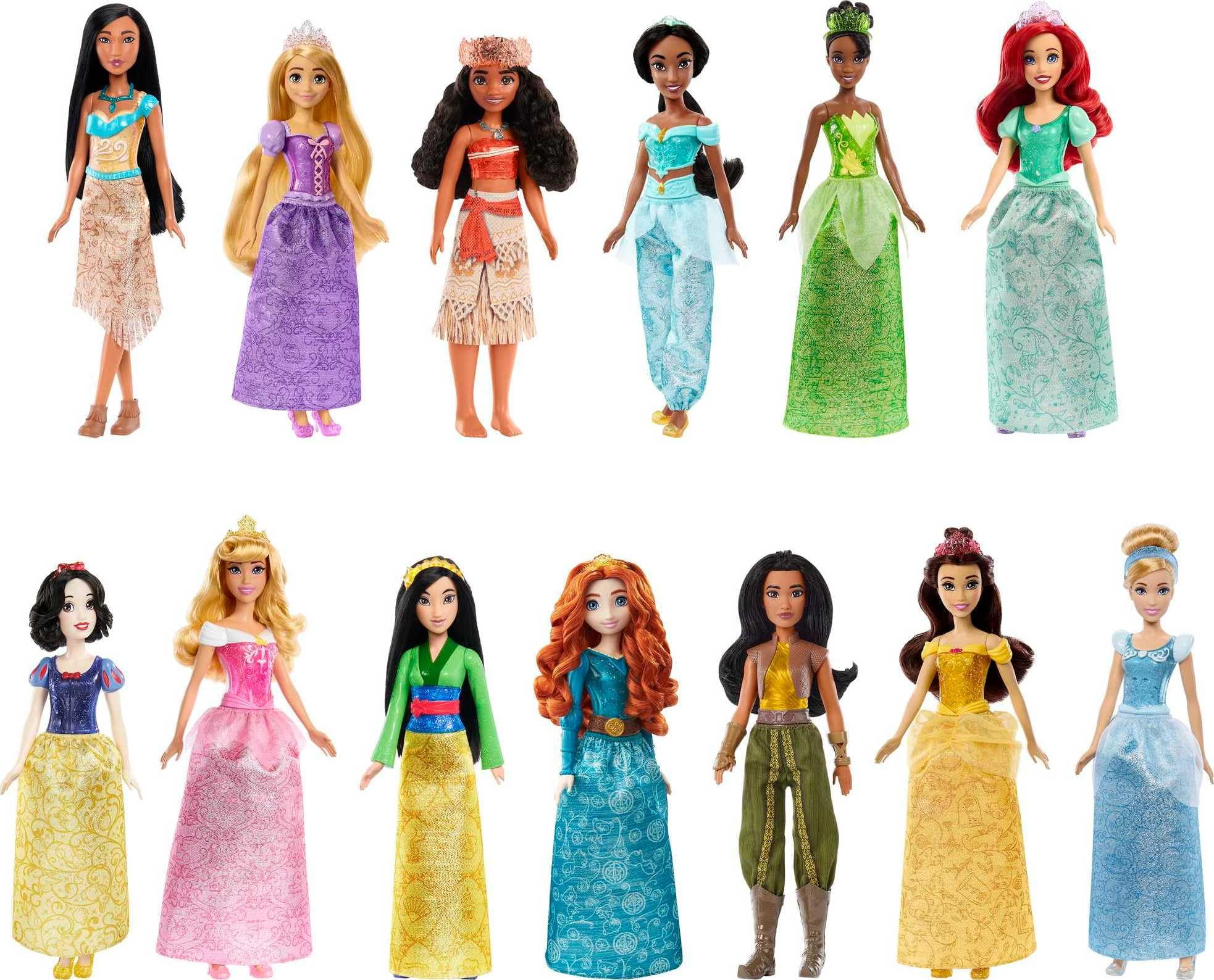 Mattel Disney Princess Toys, Fashion Doll Set with 13 Dolls in ...