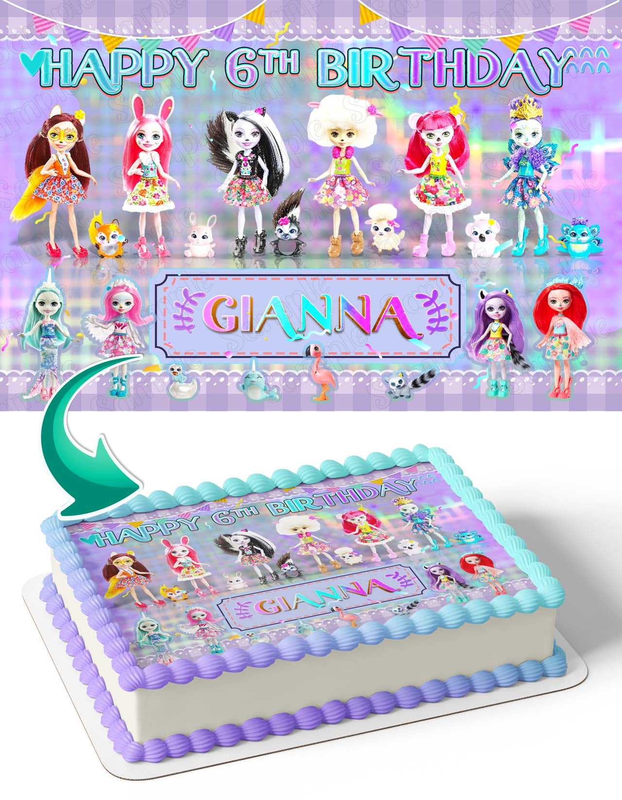 Mattel Enchantimals Dolls Edible Cake Image Topper Birthday Cake Banner ...