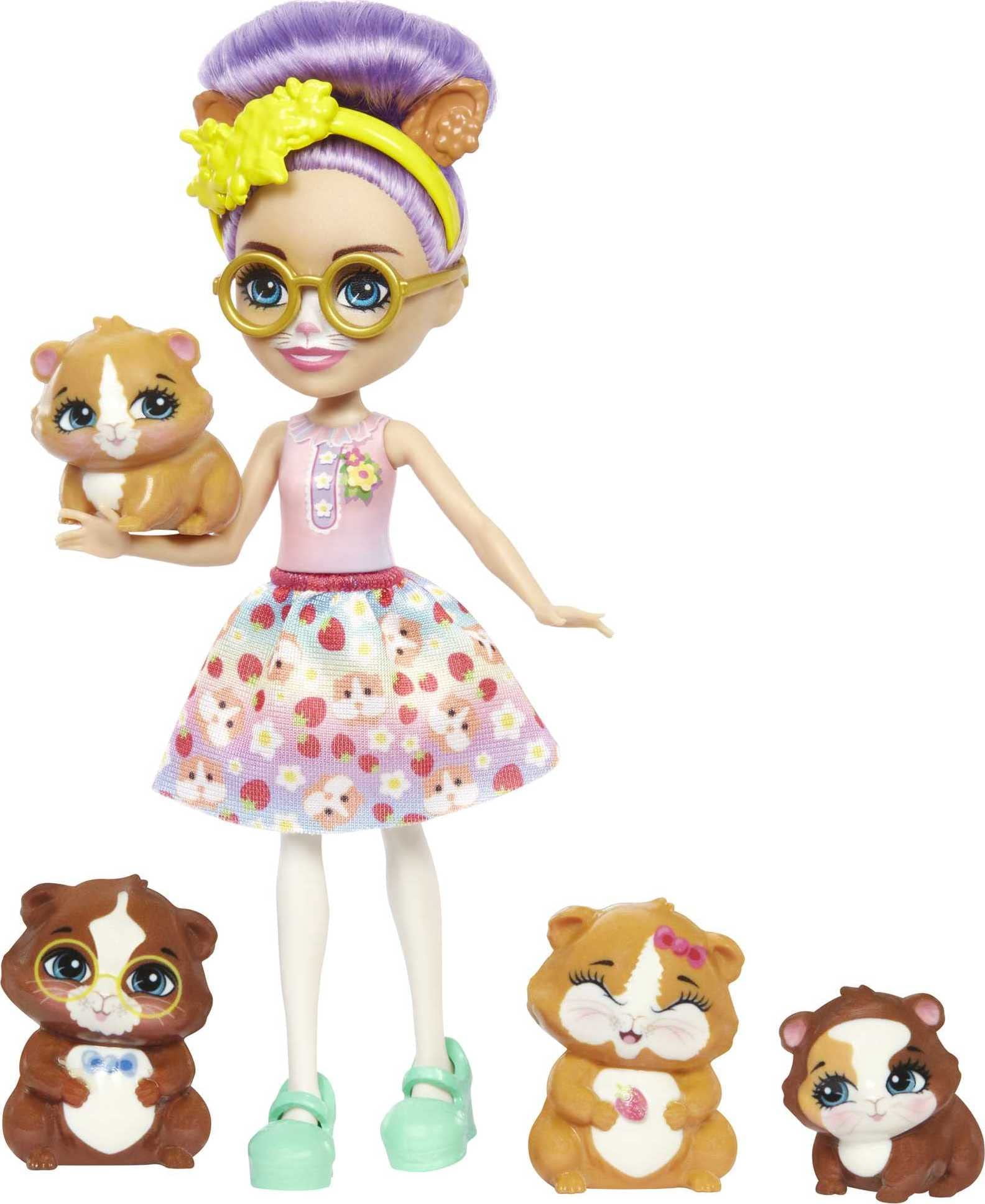 Mattel Enchantimals Family Toy Set, Glee Guinea Pig Doll (6-in) with 4 ...