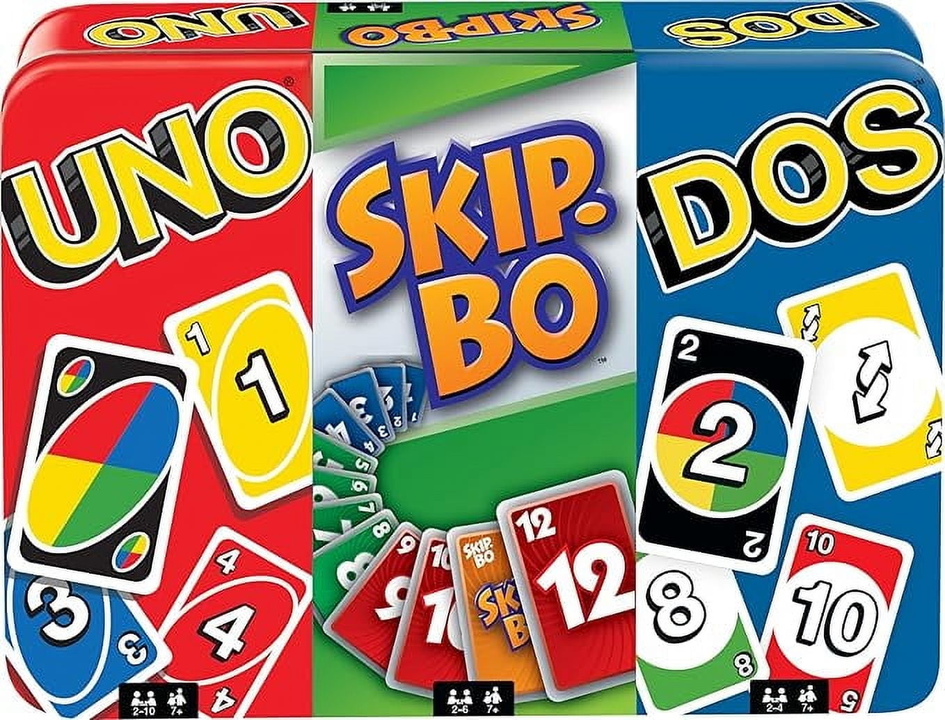 Mattel Games Set of 3 Card Games, UNO, DOS Second Edition and Skip-Bo ...