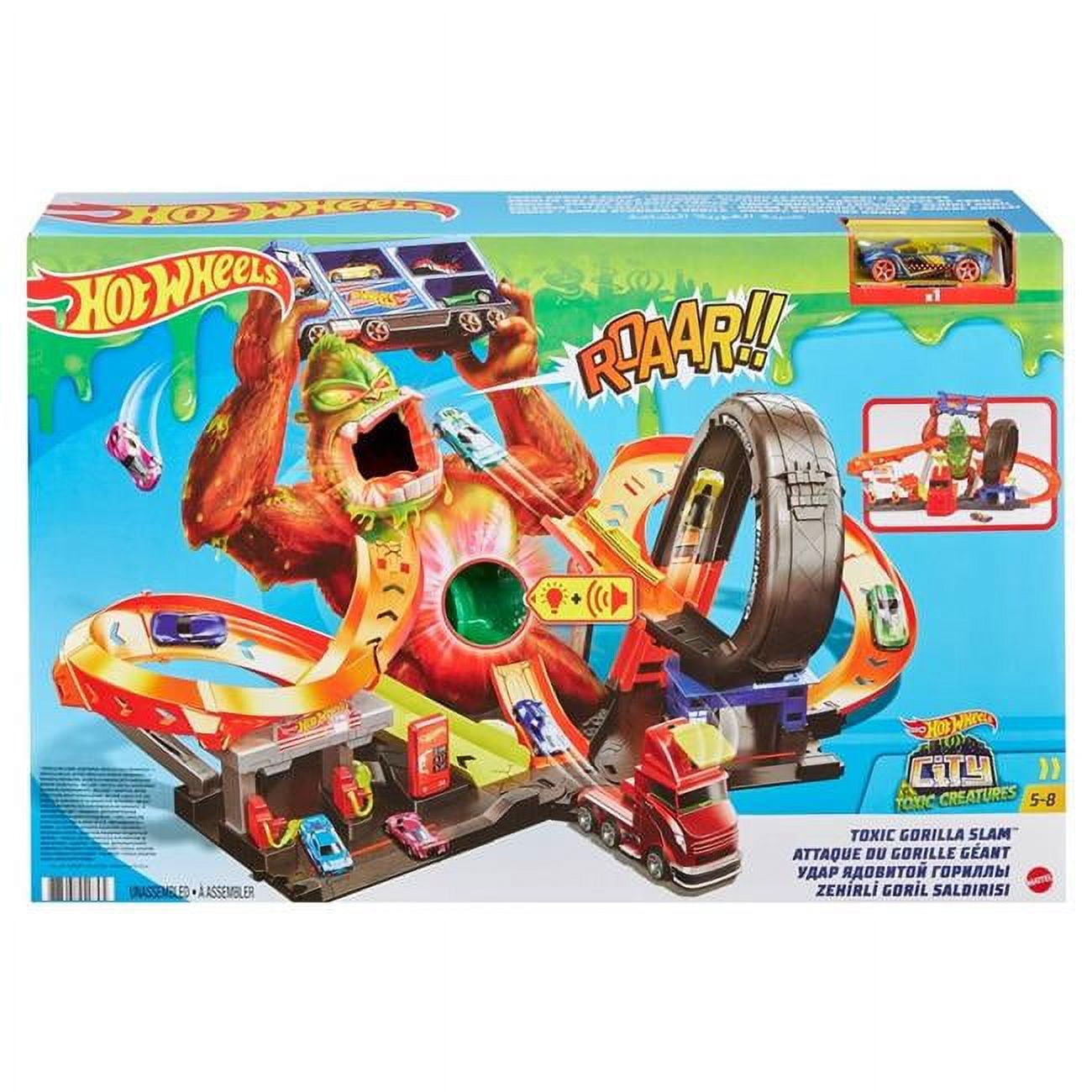 Free Shipping! Mattel Hot Wheels City Toxic Gorilla Slam Toy - 2 Piece ...