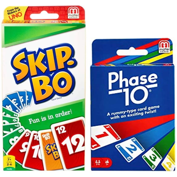 Mattel Phase 10 and Skip-Bo Card Game Set, Rummy Family Games ...