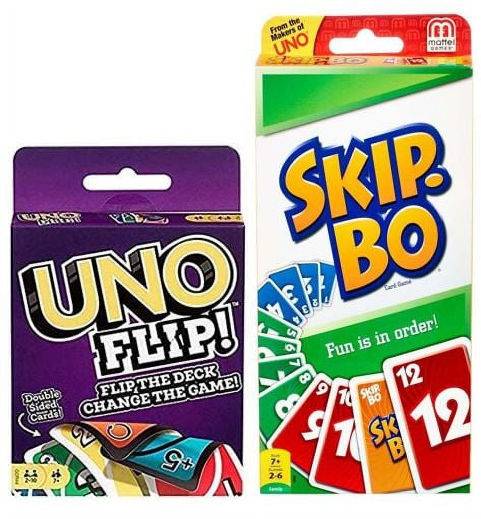 Mattel Skip Bo and Uno Flip Card Game Combo Pack of 2 with Deck Twist ...