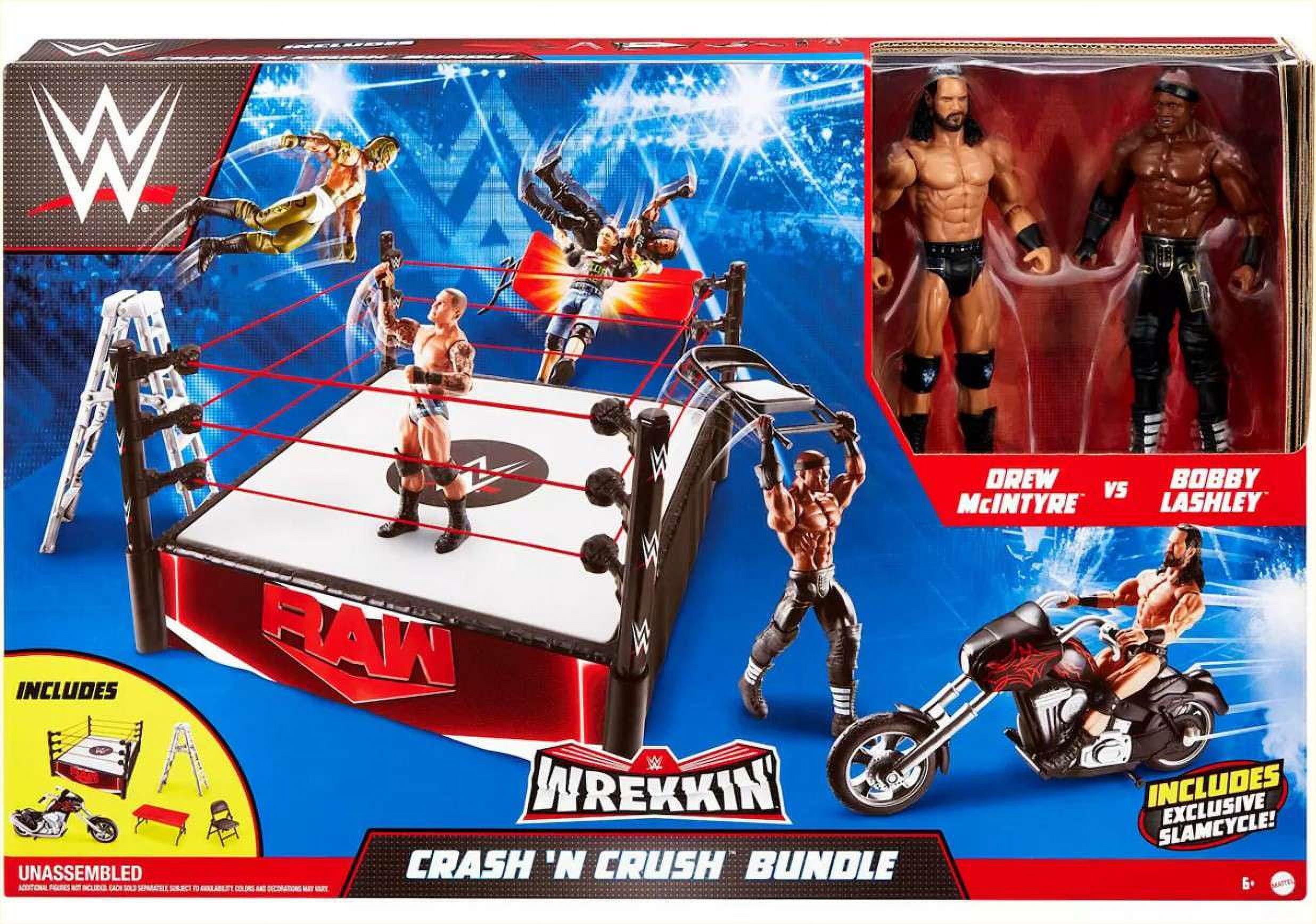 Mattel WWE Wrekkin Crash n Crush Set: Slam Cycle, Deluxe Ring & 2 ...