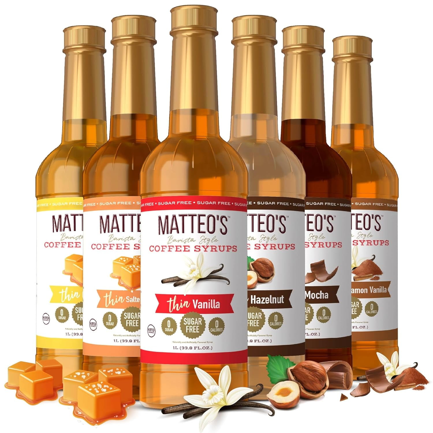 Matteo's Barista Style Sugar-Free Coffee Syrup, 6 Flavour Variety Pack ...