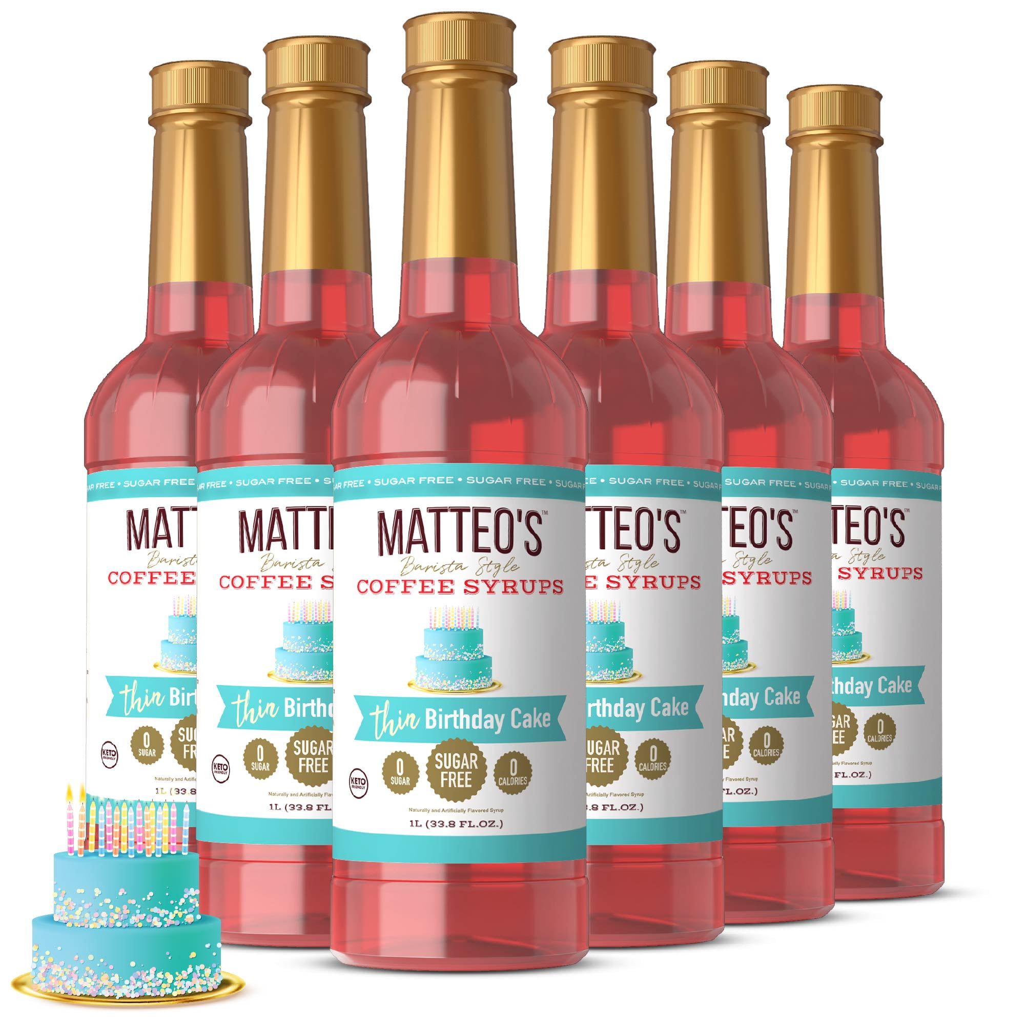 Matteo's Sugar Free Coffee Syrup, Birthday Cake (1L bottle, 6-pack ...
