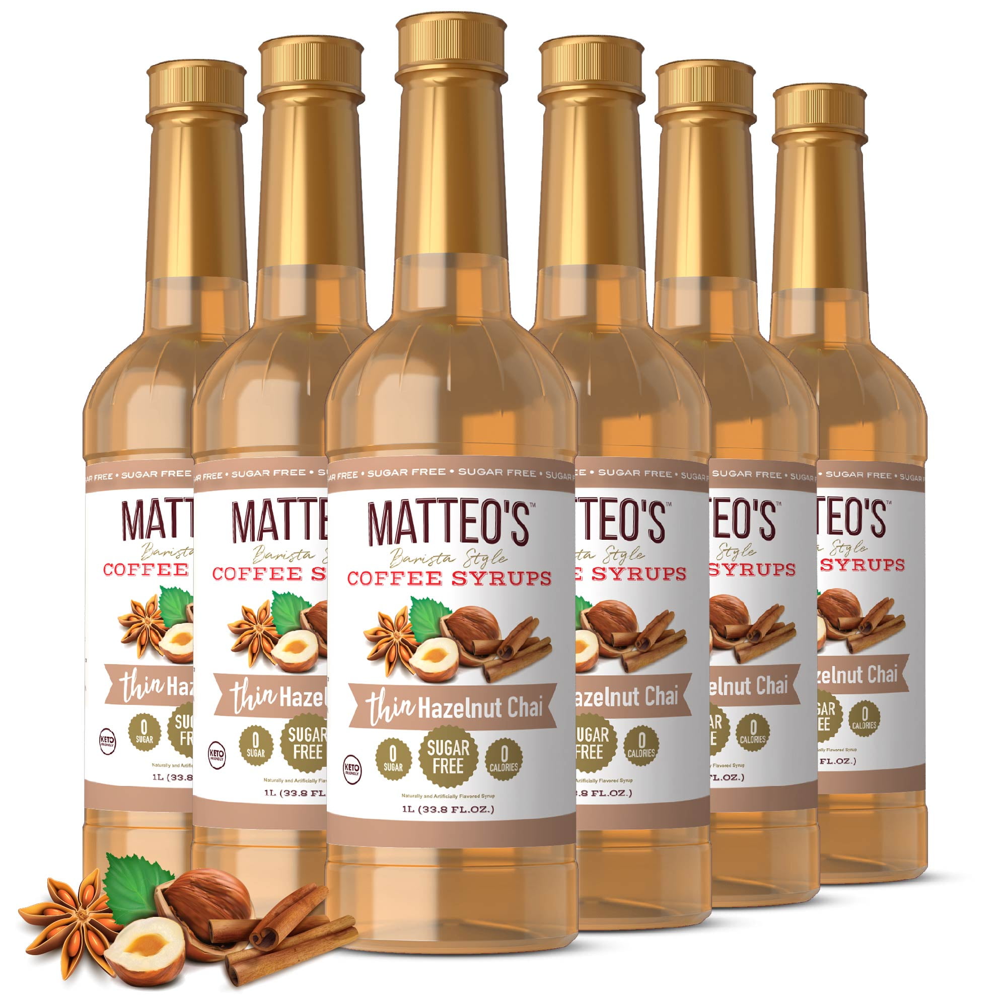 Matteo's Sugar Free Coffee Syrup, Hazelnut Chai (1L bottle, 6-pack ...