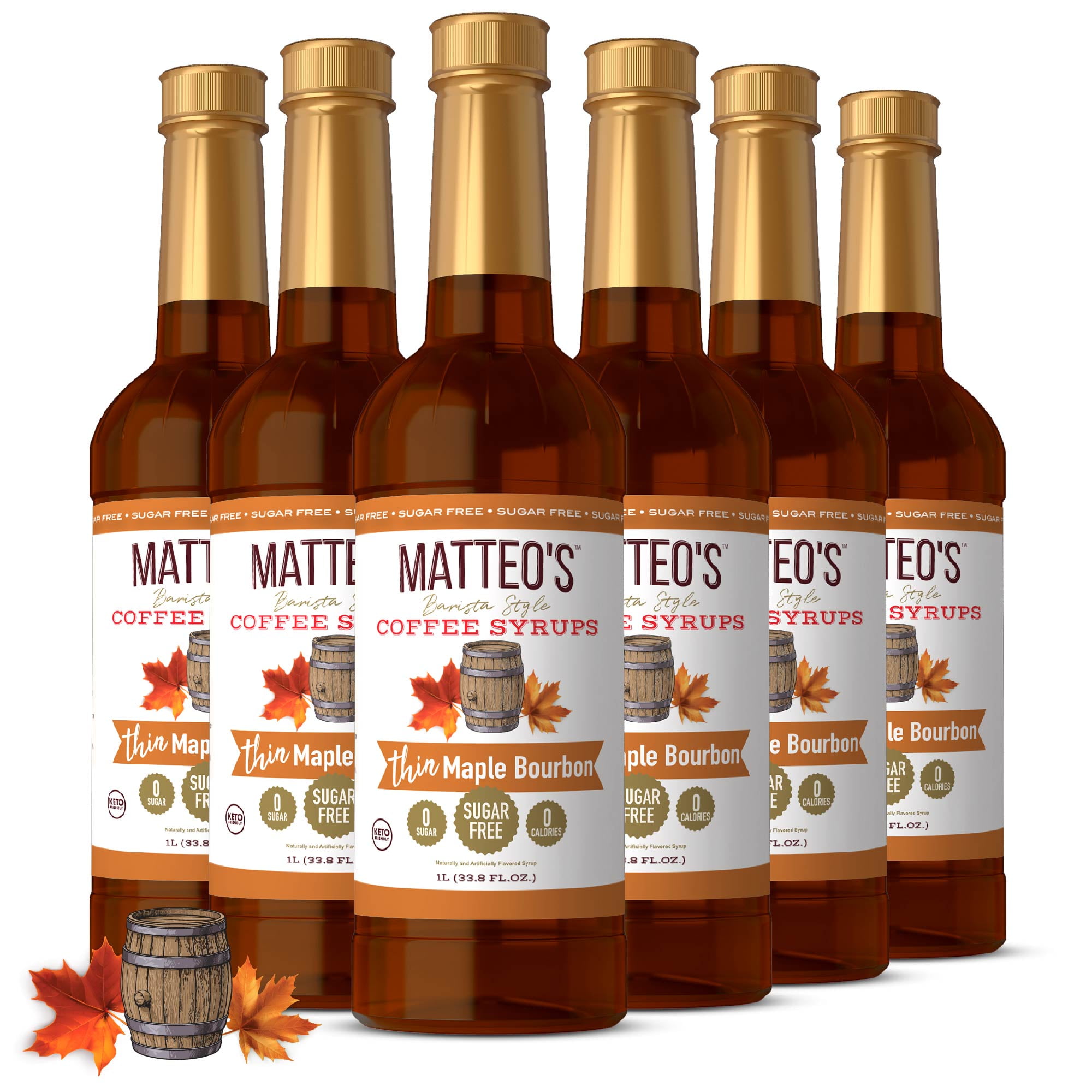 Matteo's Barista Style Sugar-Free Maple Bourbon Coffee Syrup, 6-Pack ...