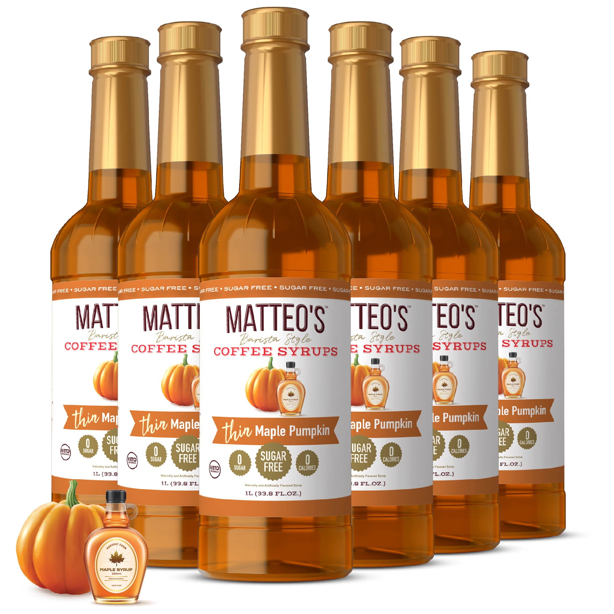 Matteo's Sugar Free Coffee Syrup, Maple Pumpkin (1L bottle, 6-pack ...