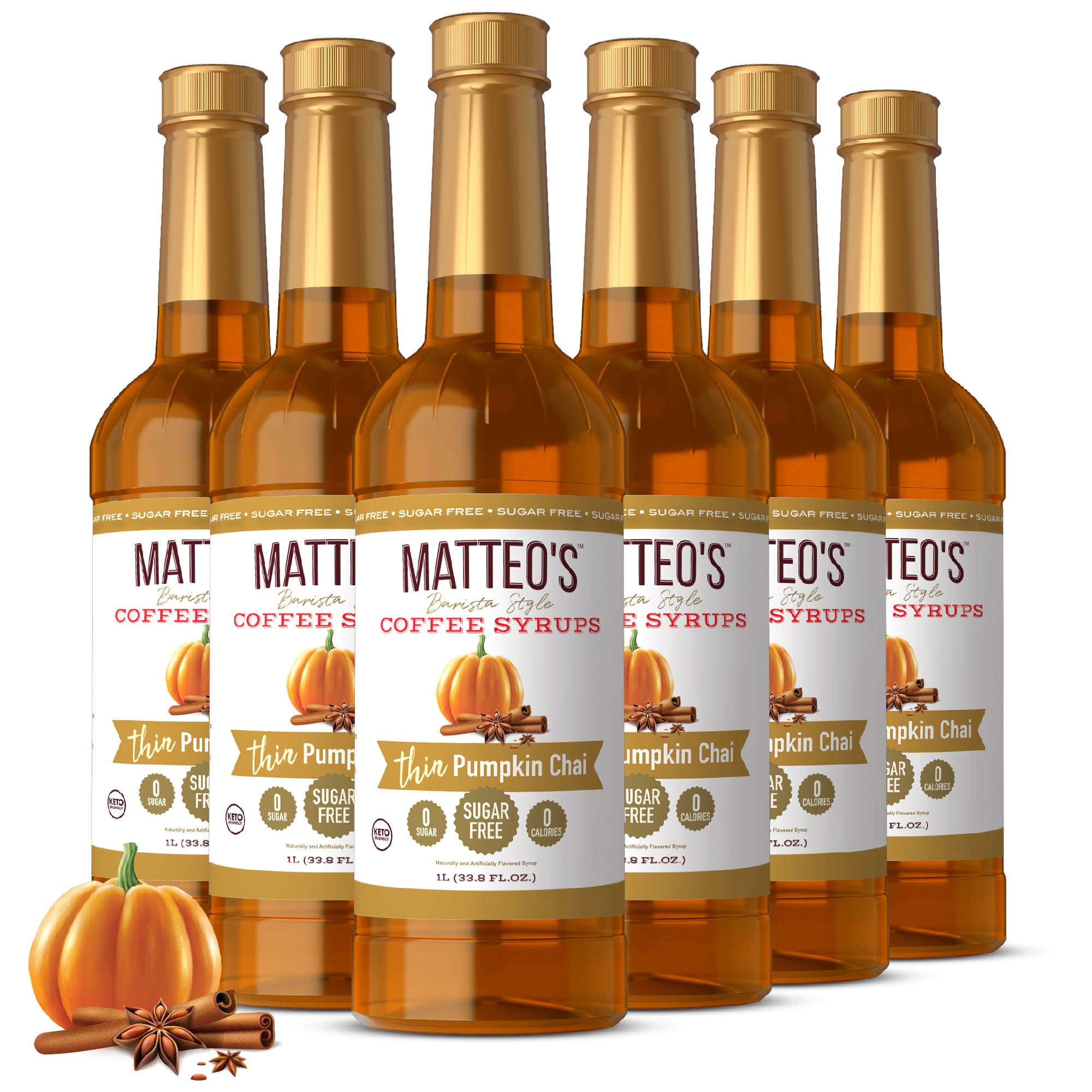 Matteo's Sugar Free Coffee Syrup, Pumpkin Chai (1L bottle, 6-pack ...