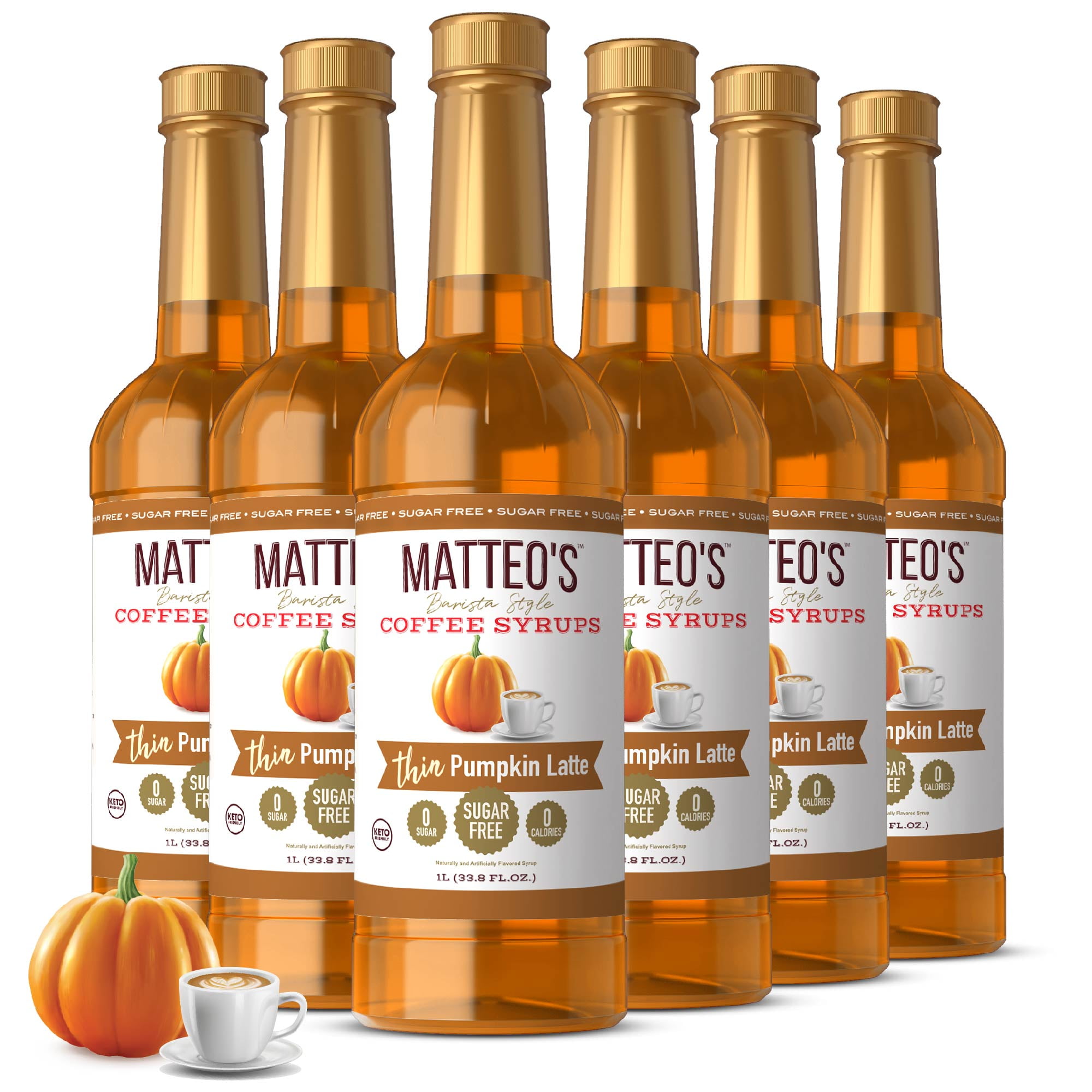 Matteo's Sugar Free Coffee Syrup, Pumpkin Latte (1L bottle, 6-pack ...