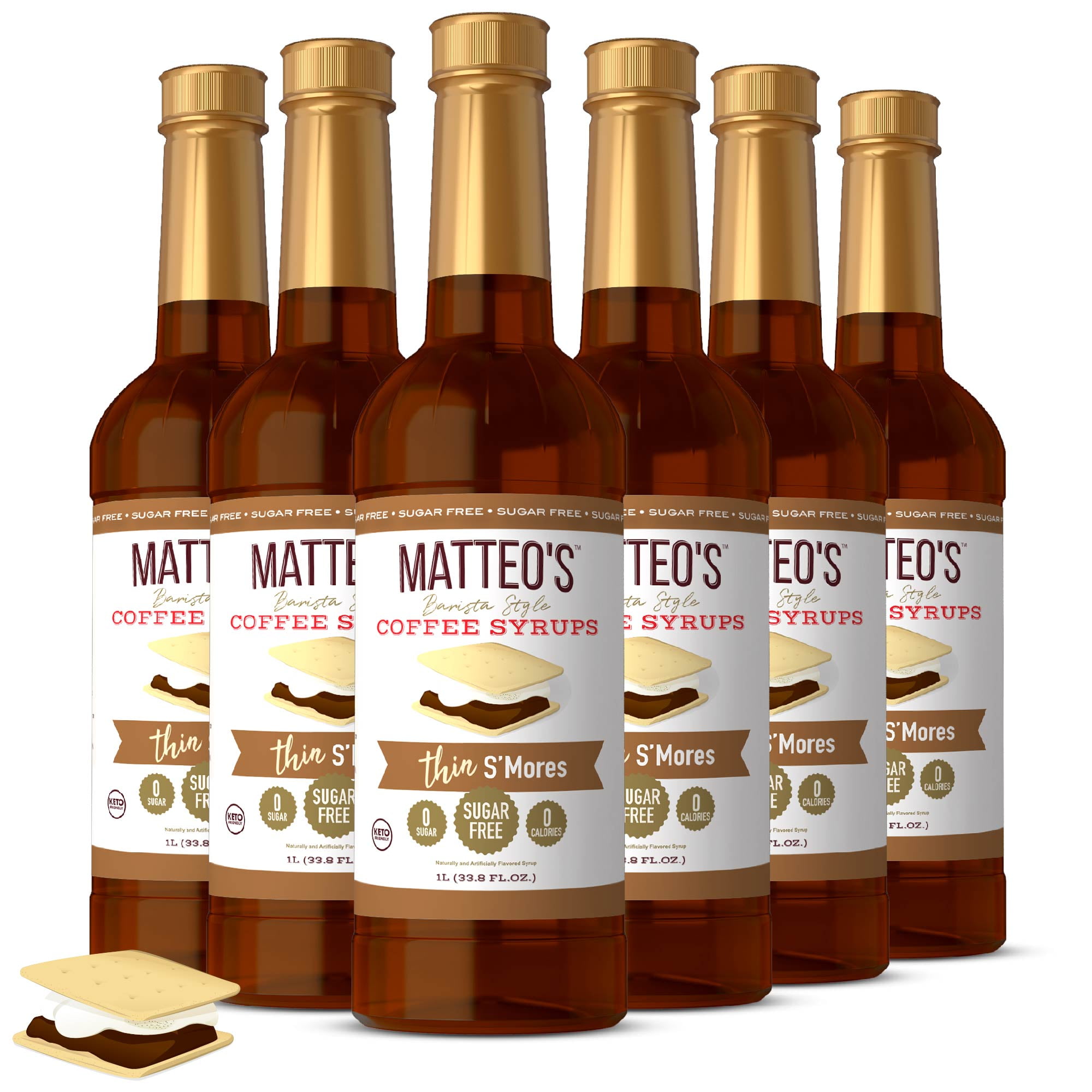 Matteo's Sugar Free Coffee Syrup, S'mores (1L bottle, 6-pack) - Walmart.com
