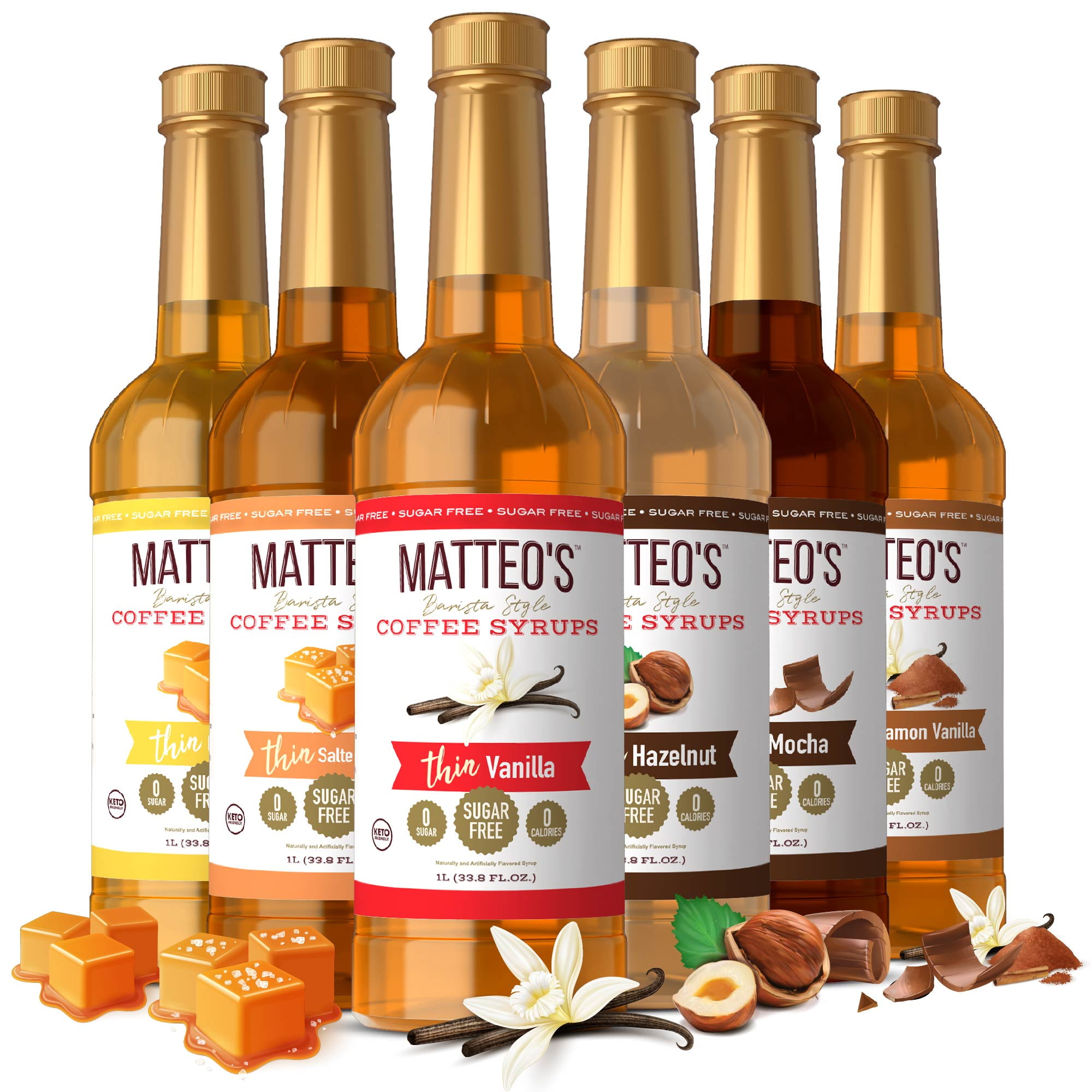 Matteo's Sugar Free Coffee Syrup, Variety 6 pack (1L bottle, 6-pack ...