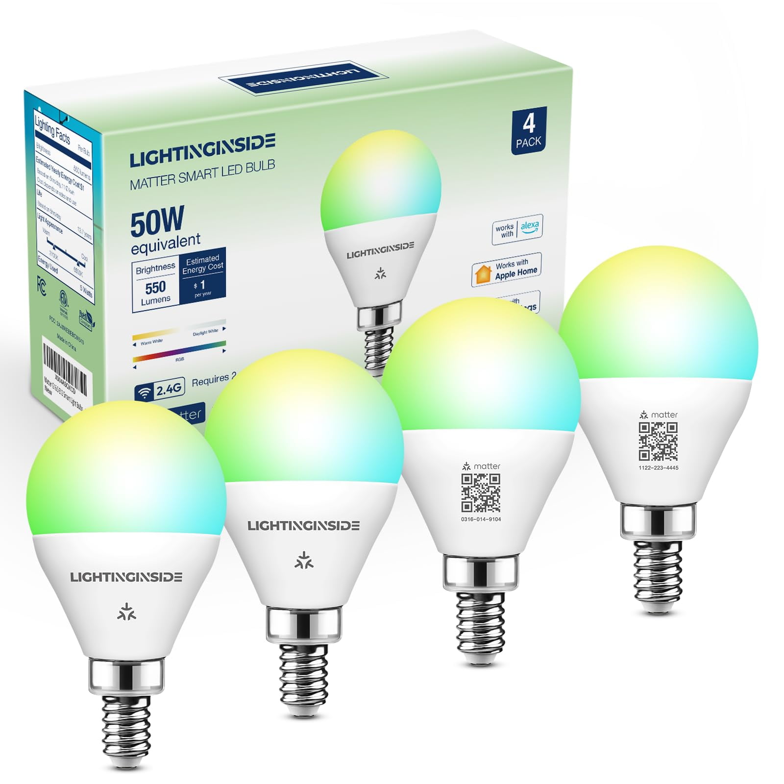 Matter Candelabra Smart Light Bulbs 60W Equivalent - Walmart.com