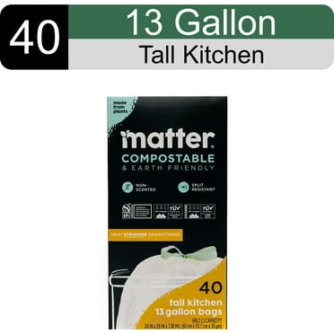 (4 pack) Matter Compostable 13-Gallon Drawstring Tall Kitchen Trash ...