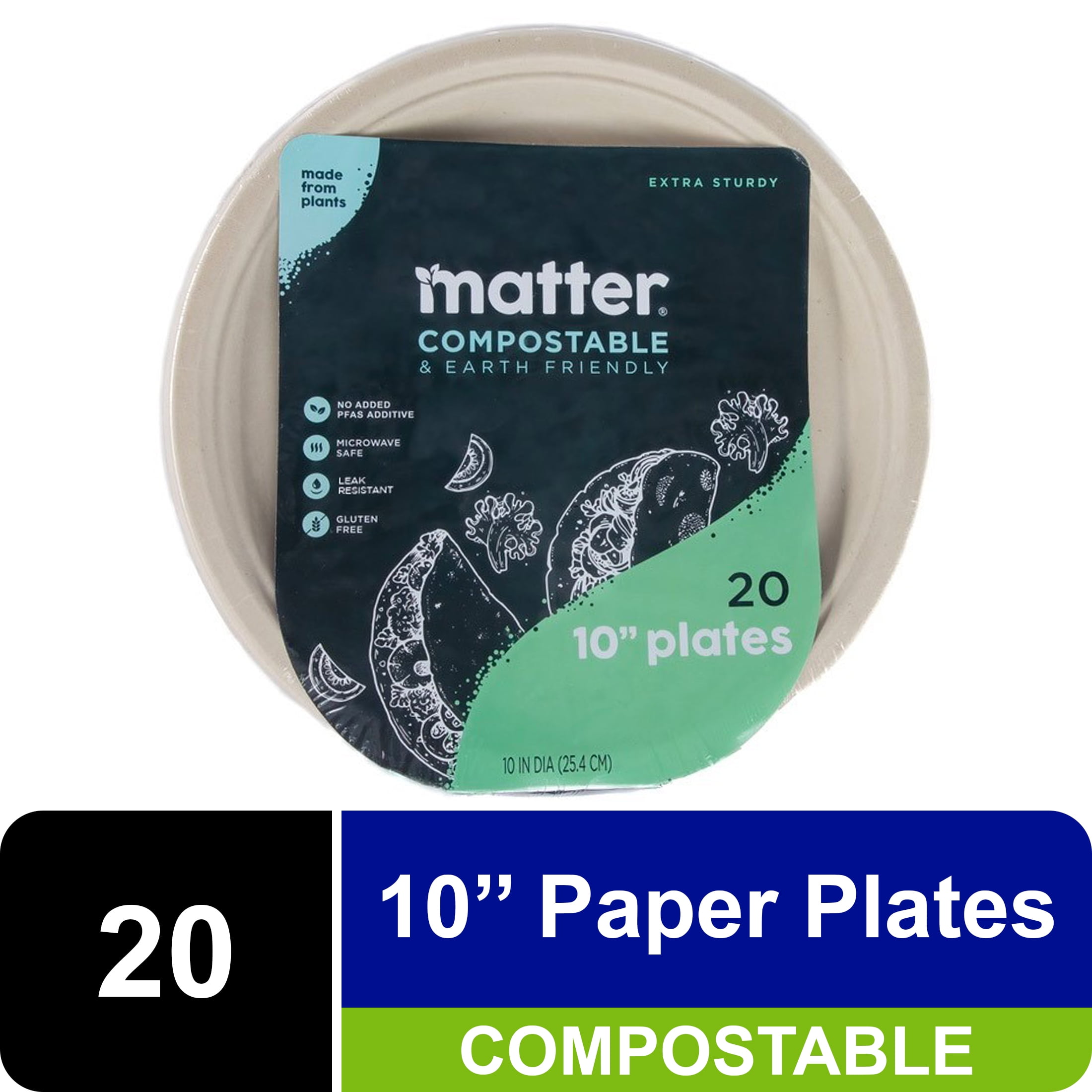 Matter Compostable 10" Plant-Based Fiber Disposable Dinner Plates, 20 ...