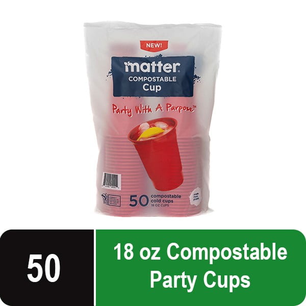 Matter Disposable Compostable Cups, 18 oz., Red, 50 Count - Walmart.com