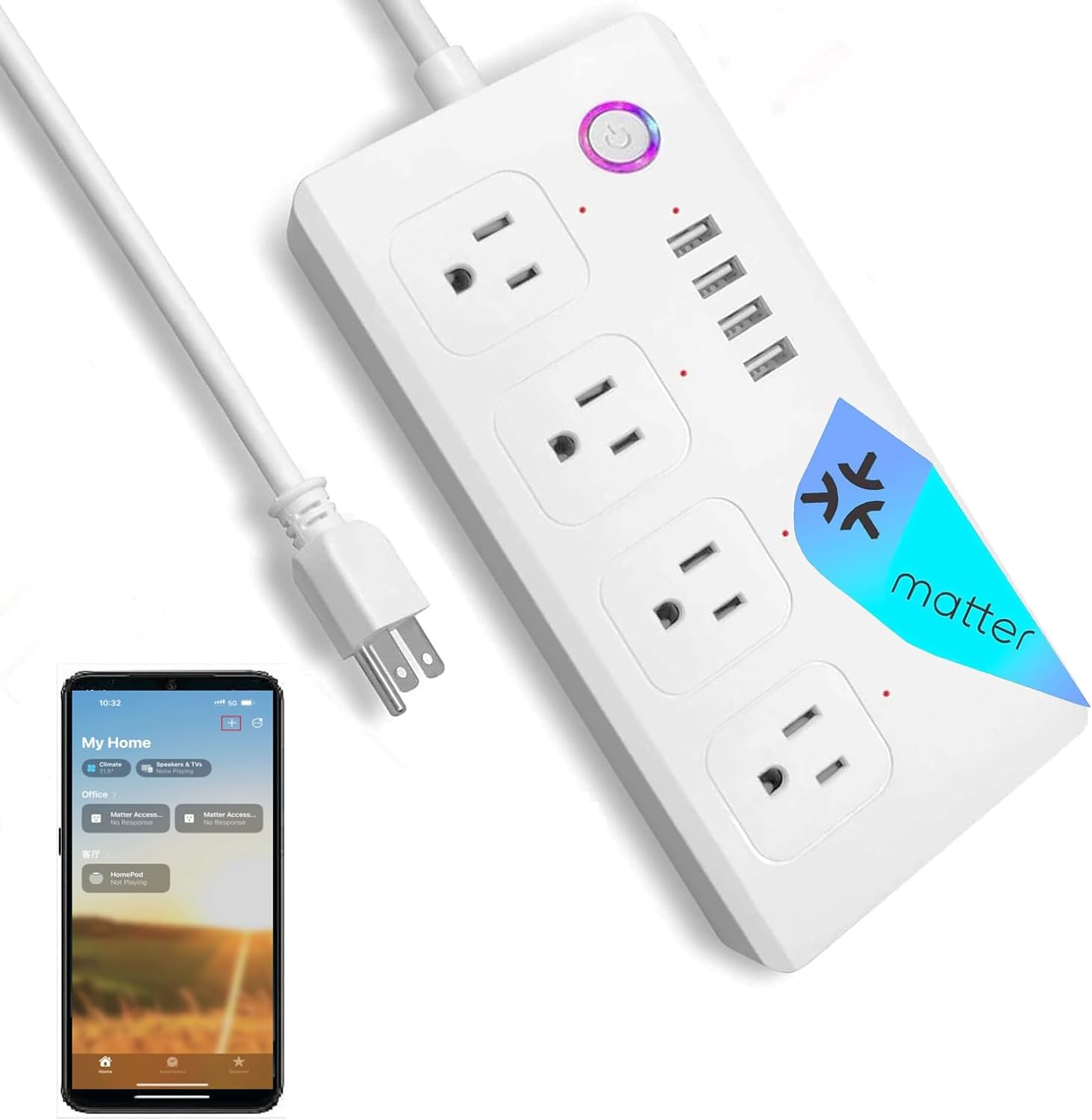 Matter Power Strip, Matter Smart Power Strips Works with Siri, Alexa ...