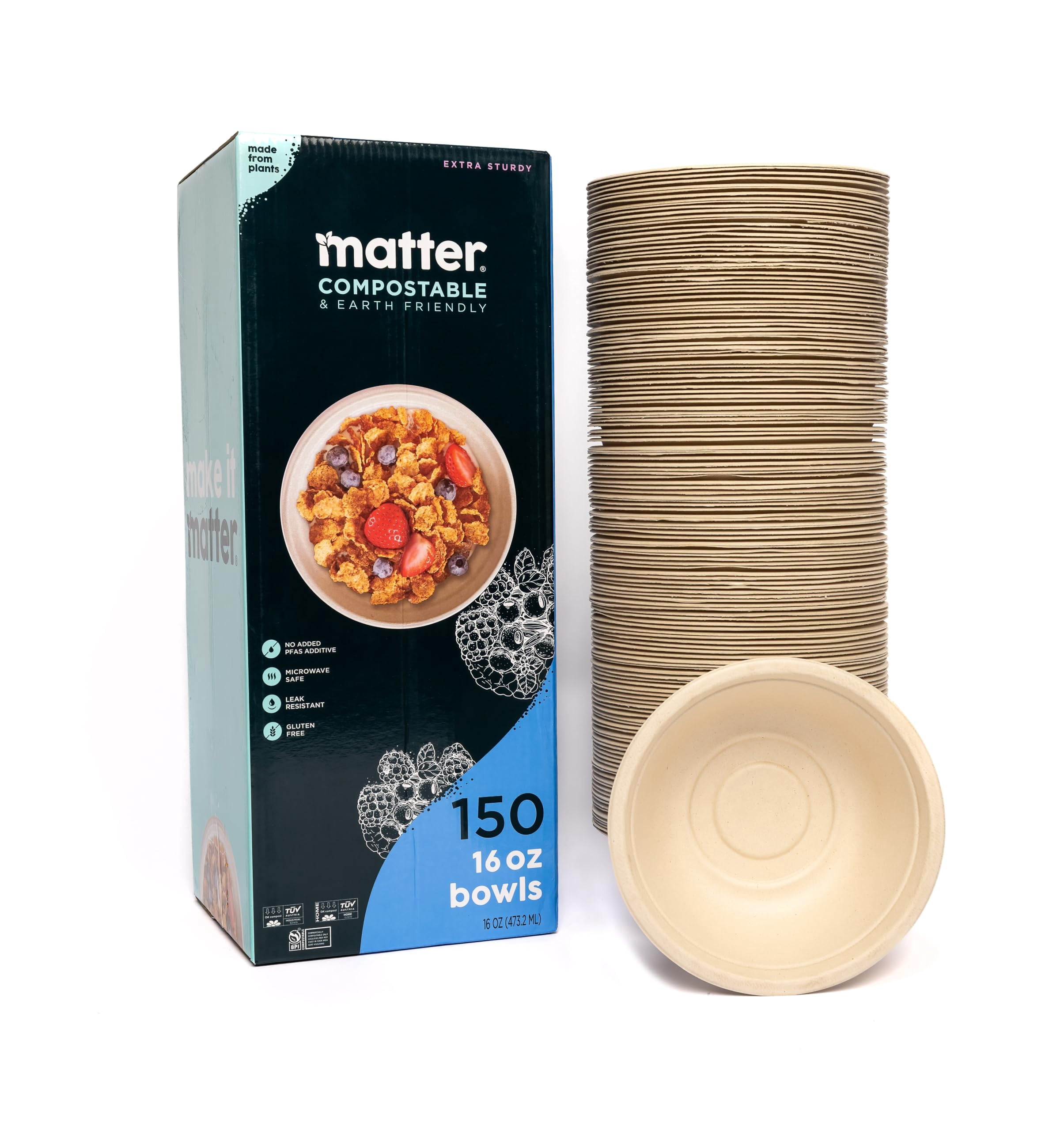 Matter Premium 16 oz STF9 Fiber Bowls 150 Pack Biodegradable, Not Paper ...