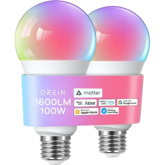 Matter Smart Light Bulb, 1600 Lume 100W Equivt Smart Light Bulbs, Color ...