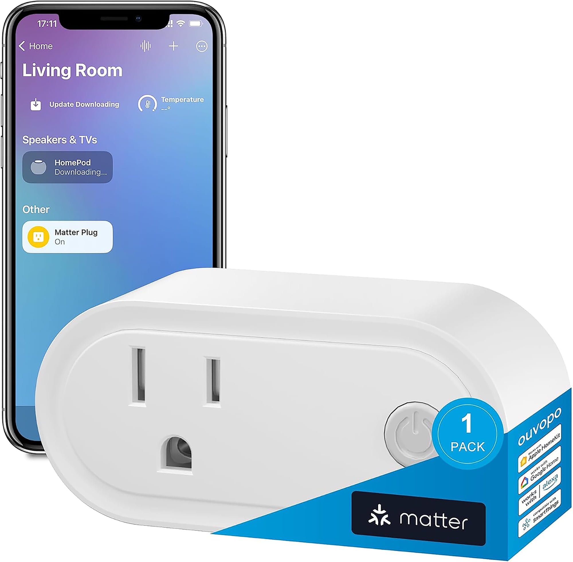 Matter Smart Plug, 15A & Reliable Wi-Fi, Support Apple HomeKit, Siri ...