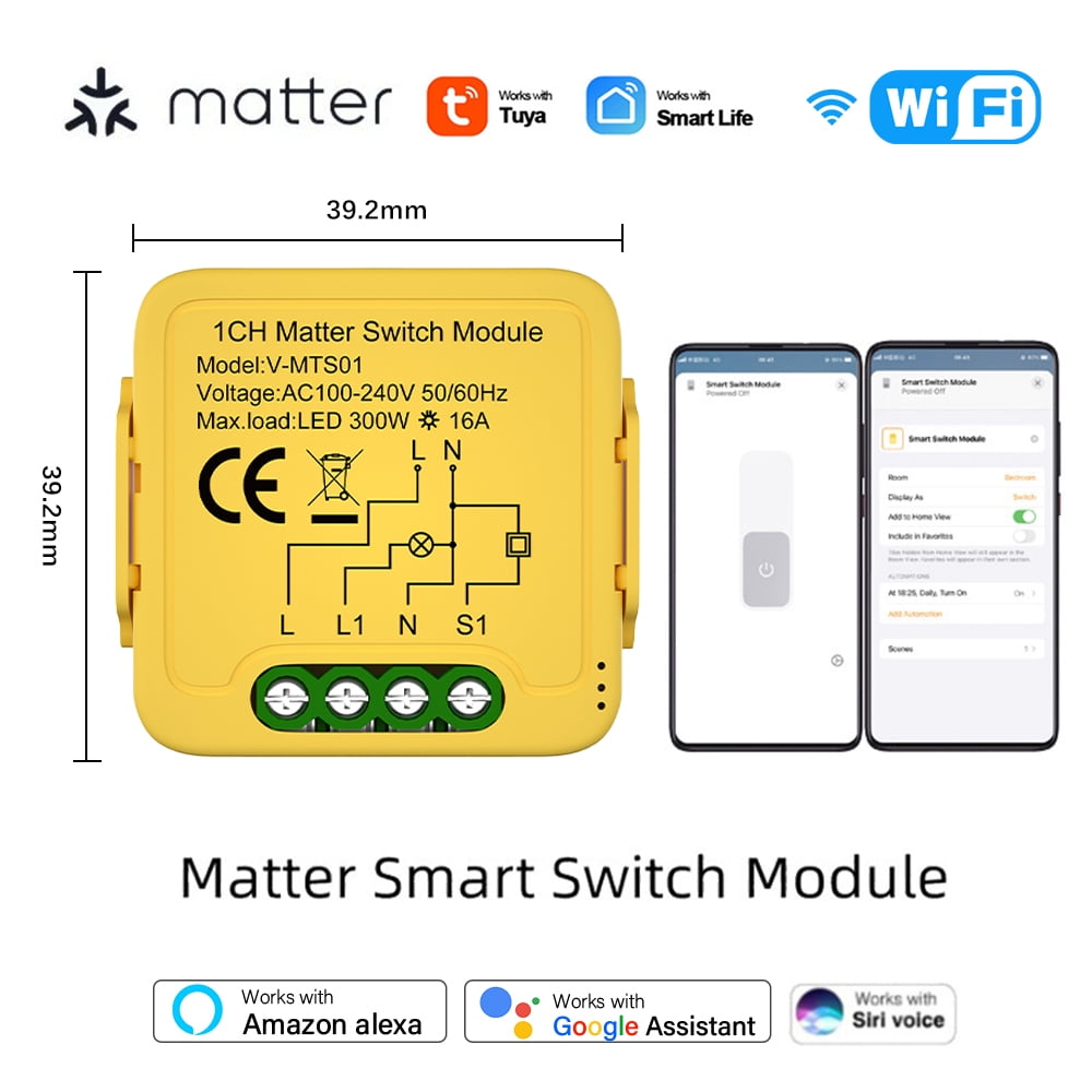Matter WiFi Smart Switch Module Relay 1-Gang 16A Compatible Homekit ...