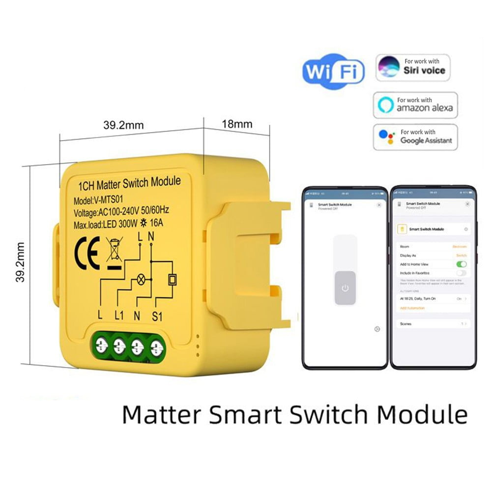 Matter WiFi smart switch 16A smart home relay module supports For Tuya ...