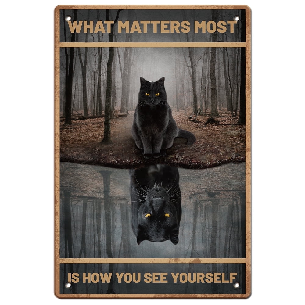 What Matters Most is How You See Yourself Tin Sign Black Cat Vintage ...