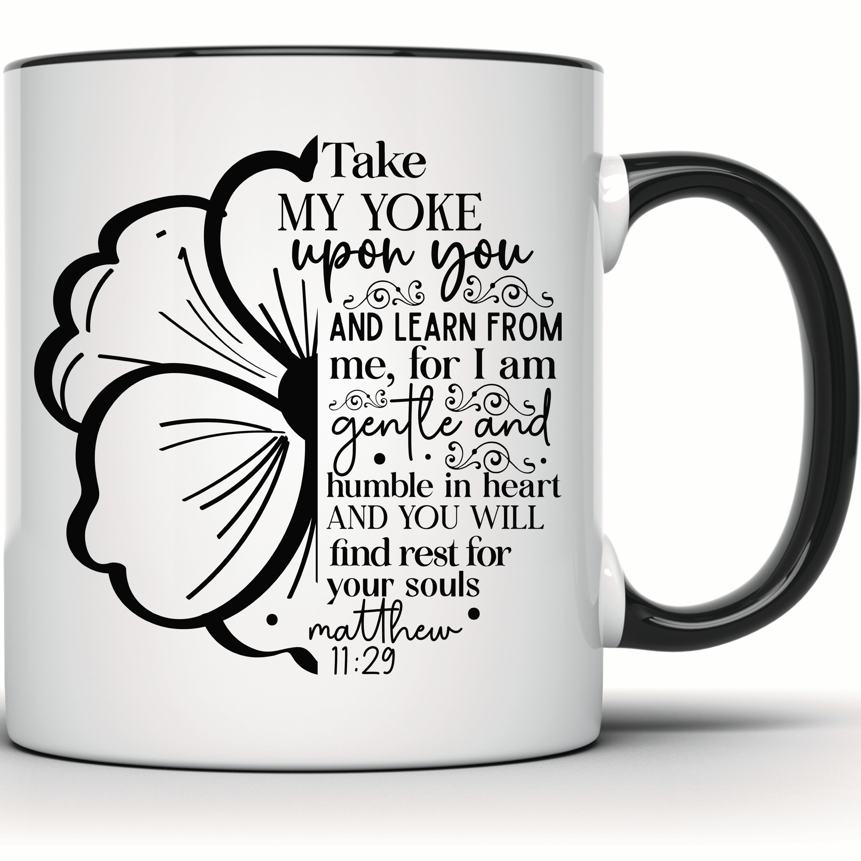 Matthew 11:29 Christian Mug - Floral Design Scripture Verse - Perfect ...