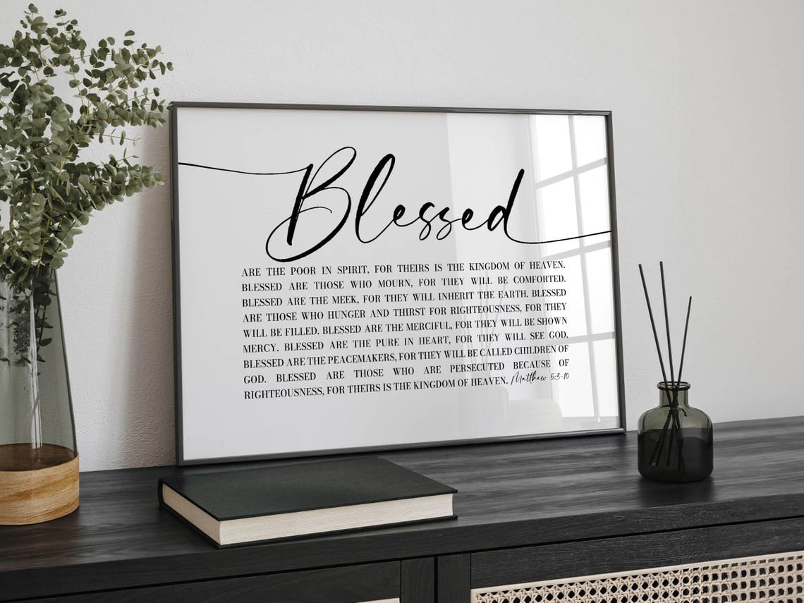 Matthew 5 Bible Verse Wall Art, Horizontal Beatitudes Scripture Print ...