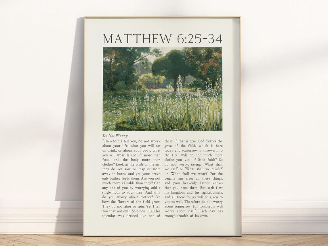 Matthew 6:25-34 Do Not Worry Bible Verses Wall Art, Vintage Landscape ...