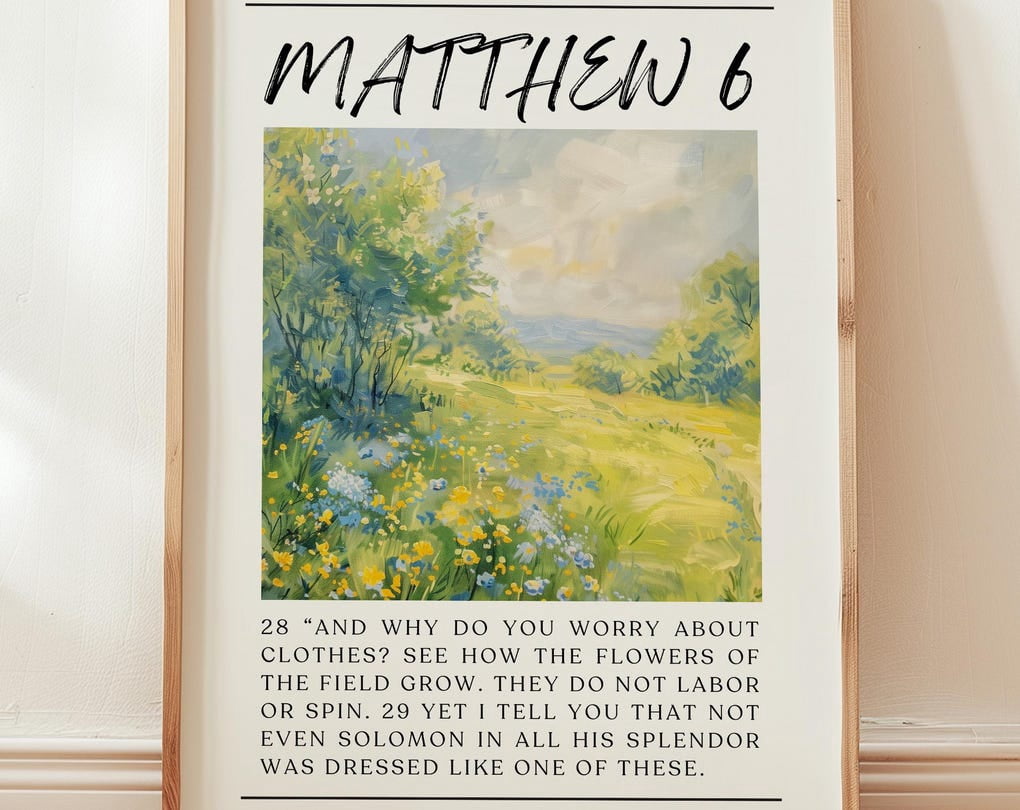 Matthew 6 Wall Art Printable - Scripture Flower Field Quote, Christian ...
