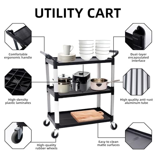 Matthew Plastic Large Utility Carts with Wheels,Heavy Duty 400lbs Capacity Rolling Service Cart ...