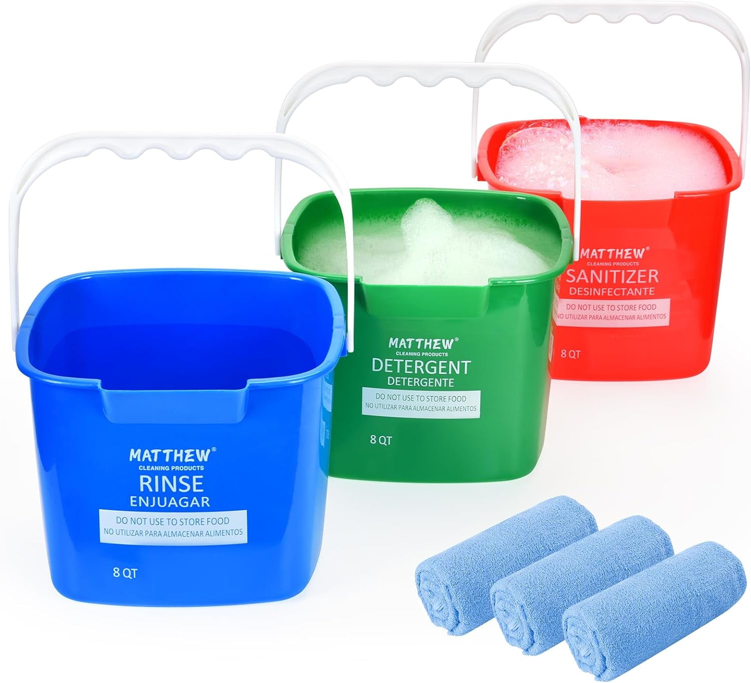 Matthew Red&Green&Blue Detergent and Sanitizing Cleaning Bucket 8 Quart ...