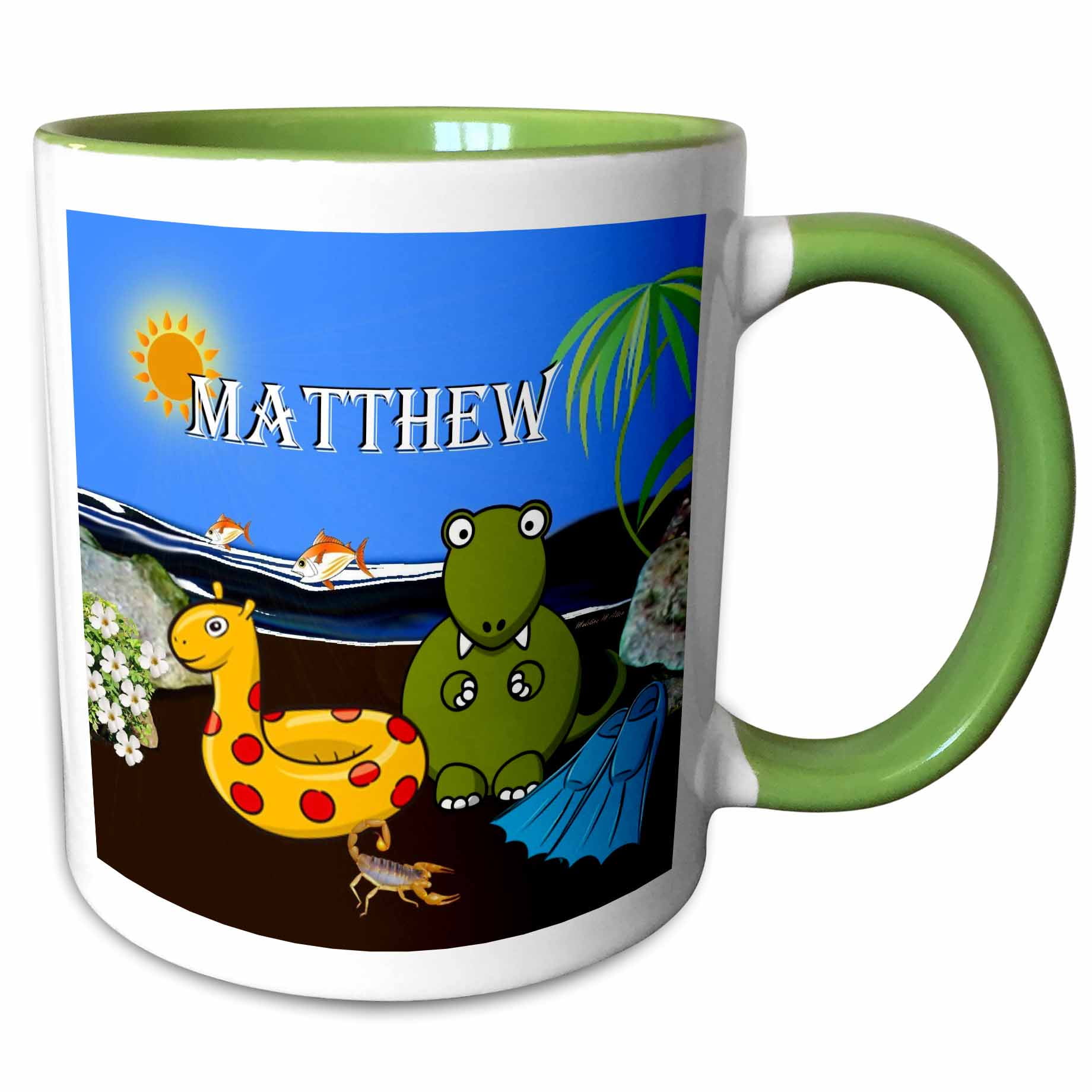 Matthew - Tyrannosaurus Rex at the Beach 11oz Two-Tone Green Mug mug-50051-7 - Walmart.com