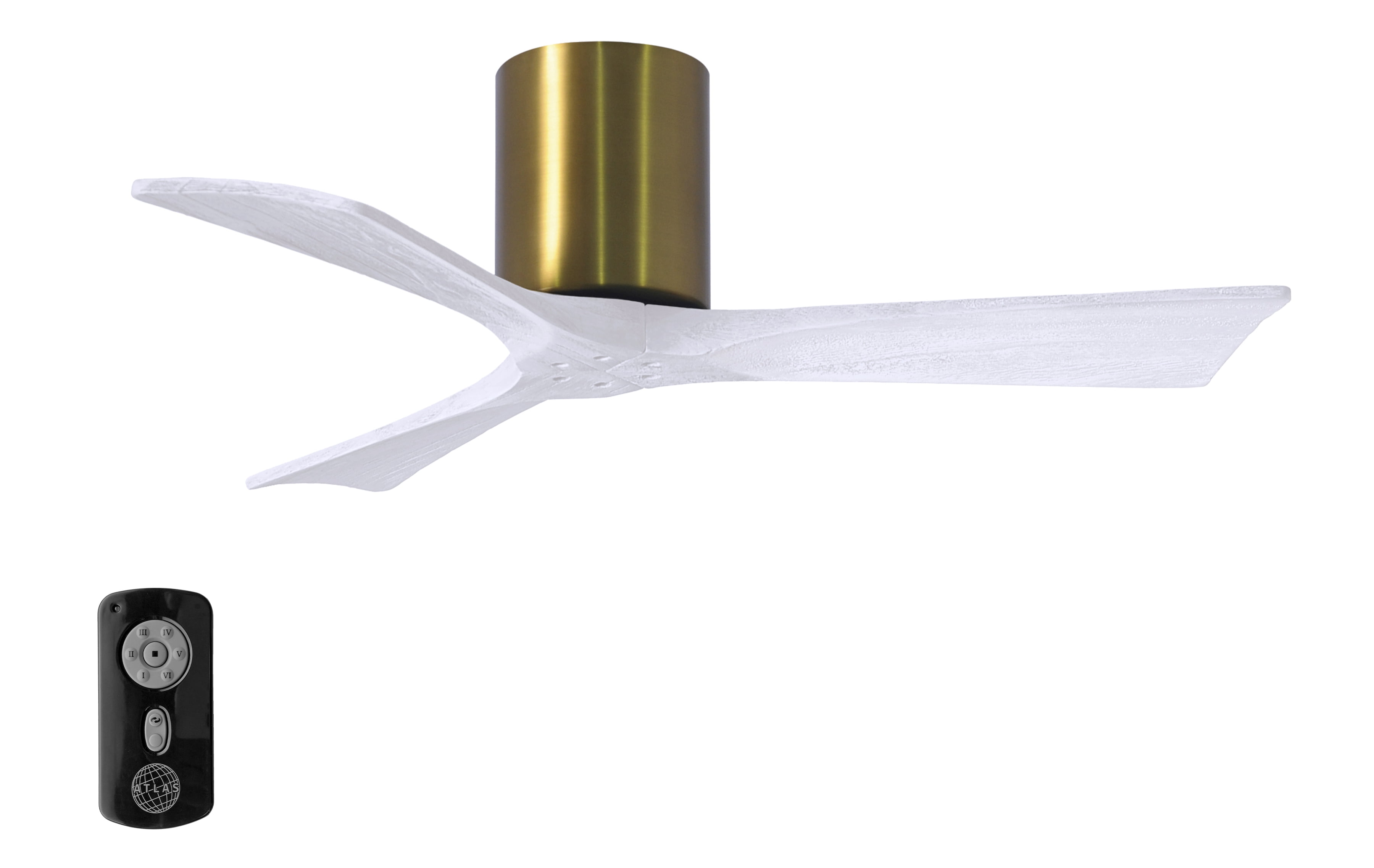 Matthews Fan Company IR3H-BRBR-MWH-42 Irene 42" Brushed Brass Hugger ...