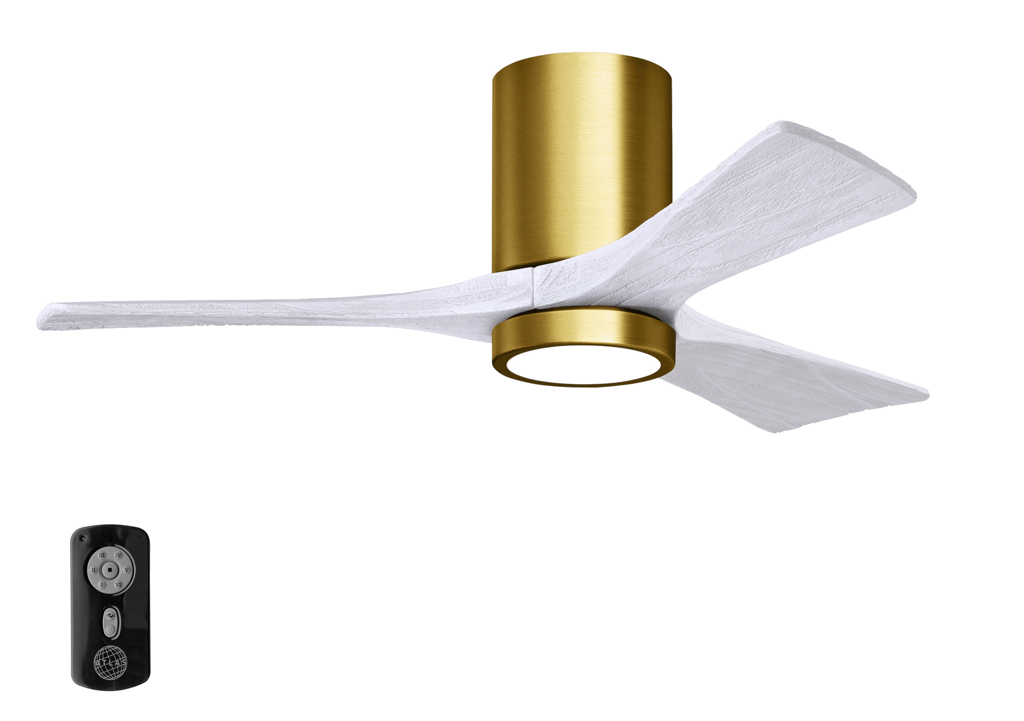 Matthews Fan Company IR3HLK-BRBR-MWH-42 Irene 42" Brushed Brass Hugger ...