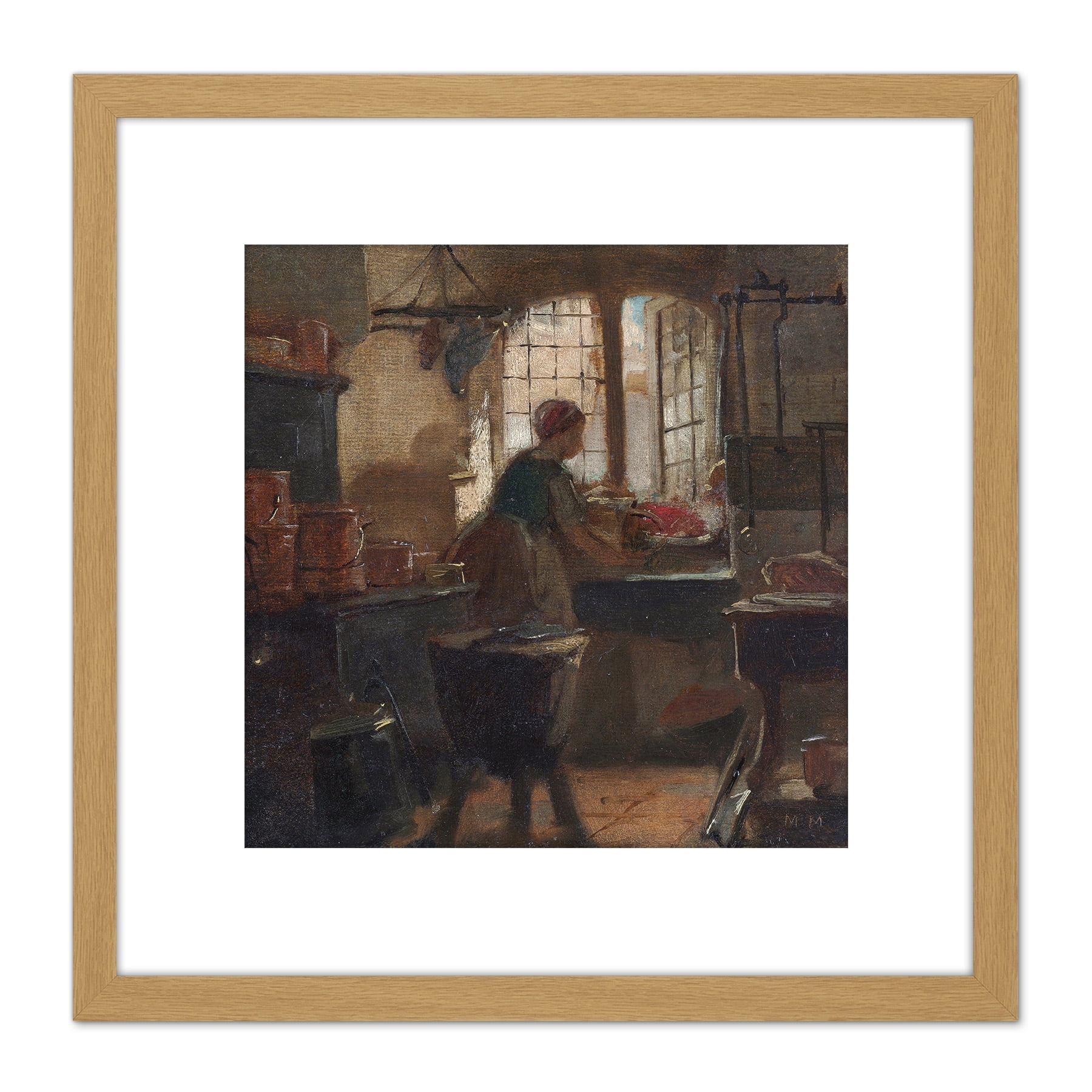 Matthijs Maris Kitchen Cooking Pots Painting 8X8 Inch Square Wooden ...