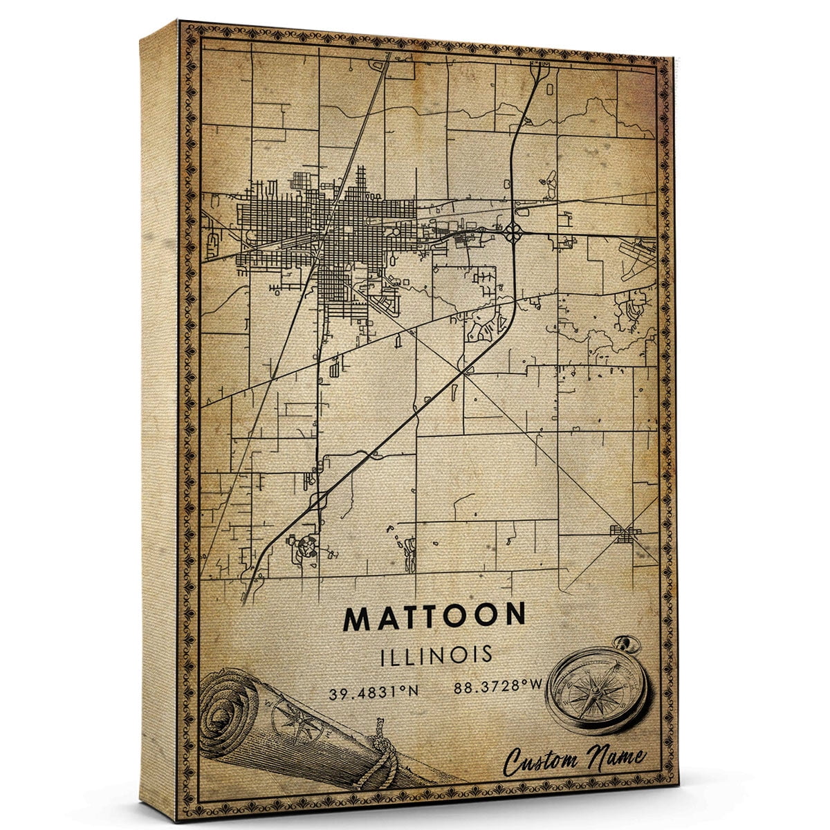 Mattoon Map Poster, Illinois Map Art Poster, Canvas, Mattoon Map City vintage Poster, Street Map ...