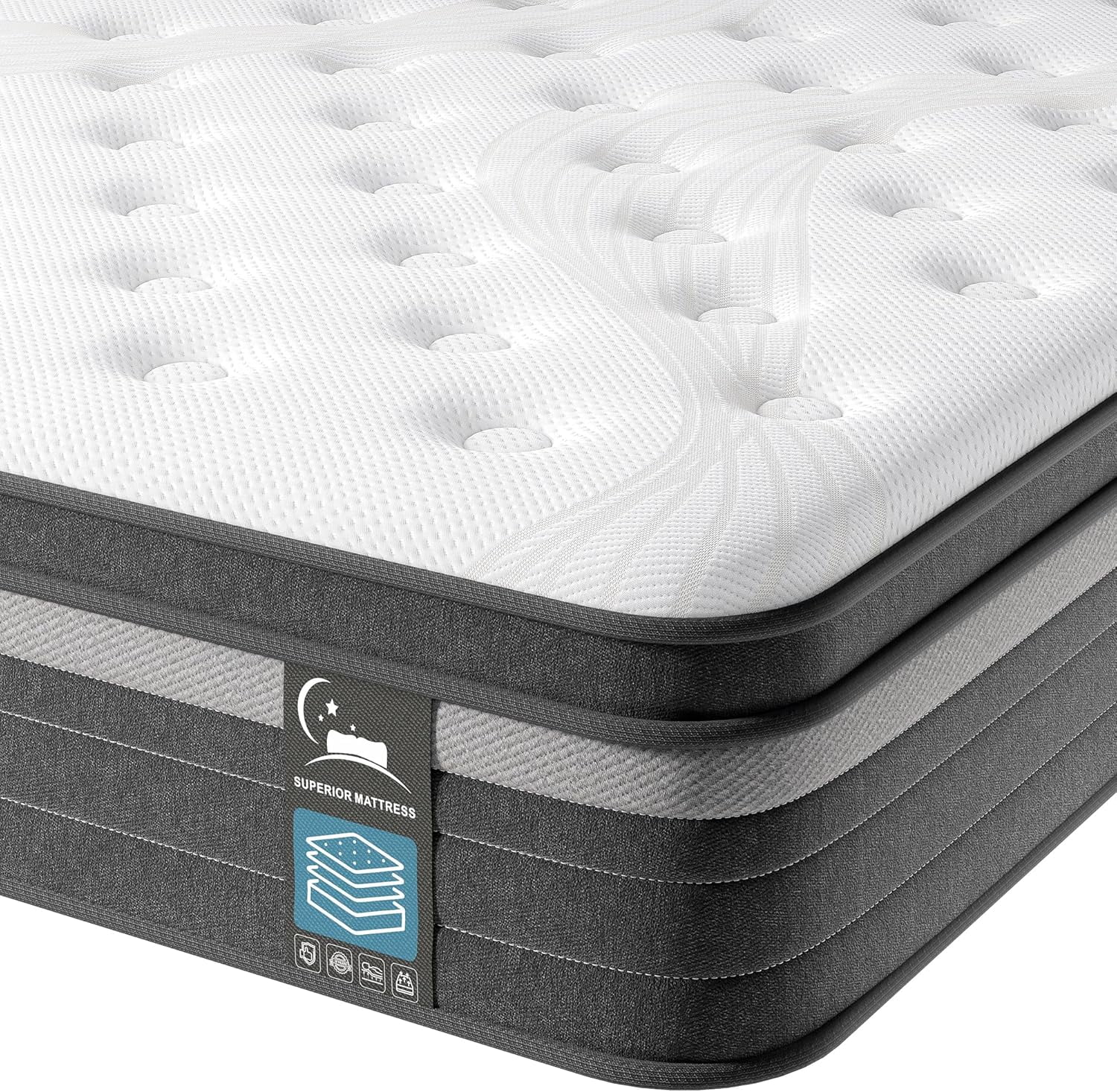 Mattress 12 inch, Memory and 7-Zone Pocket Spring Hybrid Mattress in a ...