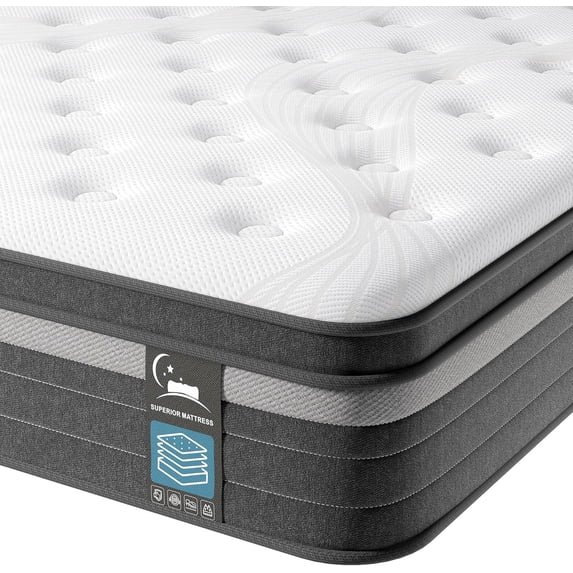 Mattress 12 inch, Memory and 7-Zone Pocket Spring Hybrid Mattress in a ...
