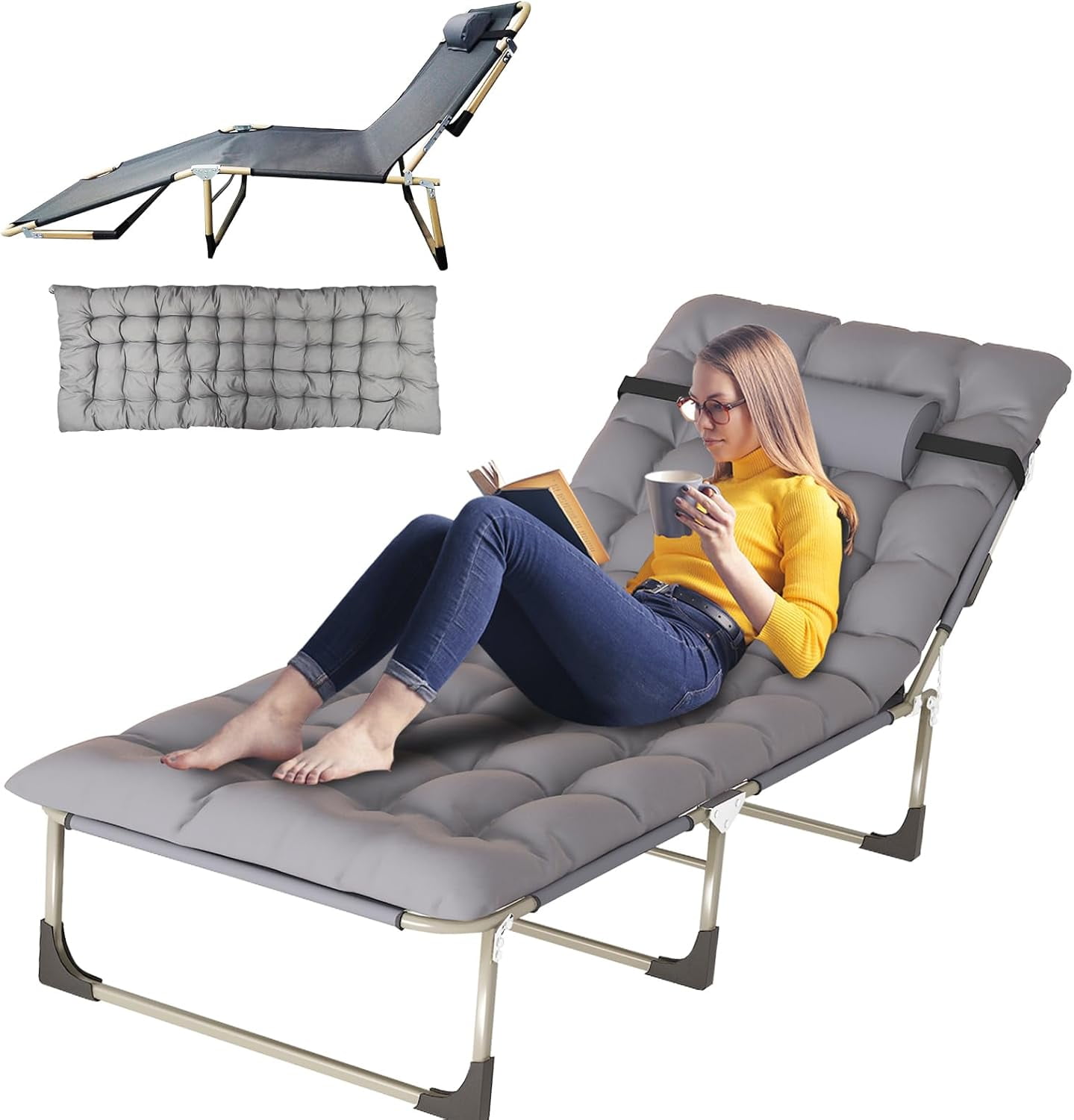 with Mattress, 4-Fold Patio Chaise Lounge Chair, Widen Design Outdoor ...