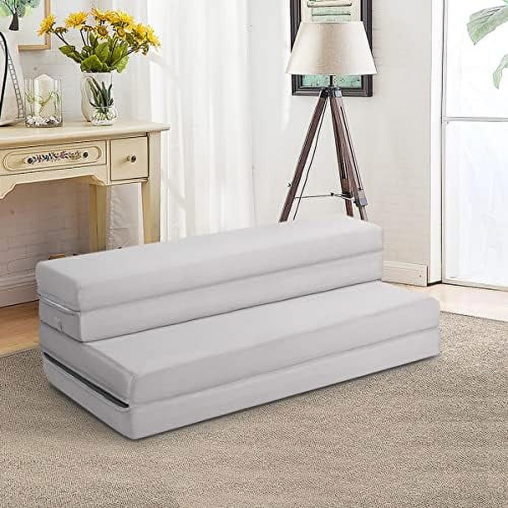 Mattress 4 Inch Tri Folding Foam Mattress Twin XL Size with Removable Cover Convertible Portable ...