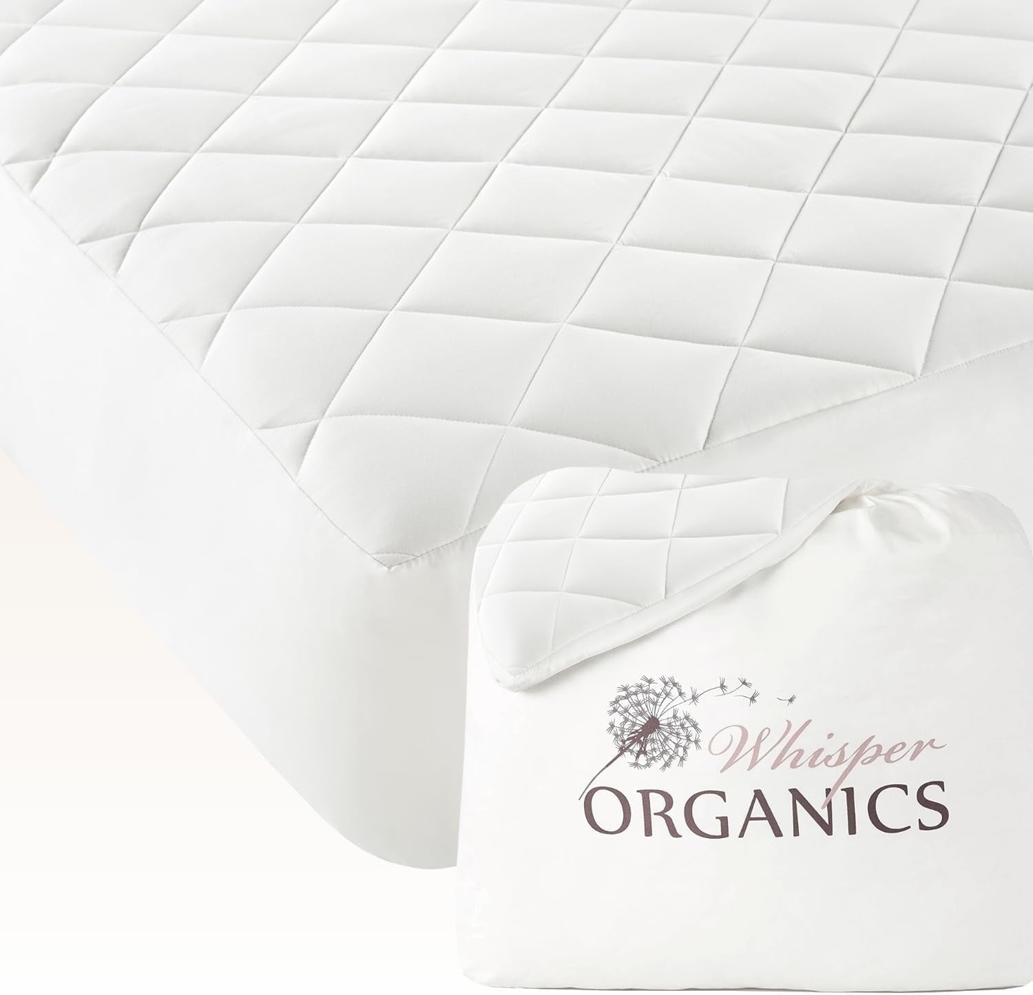 Whisper Organics 100% Cotton Organic Mattress Protector, 500TC Mattress ...