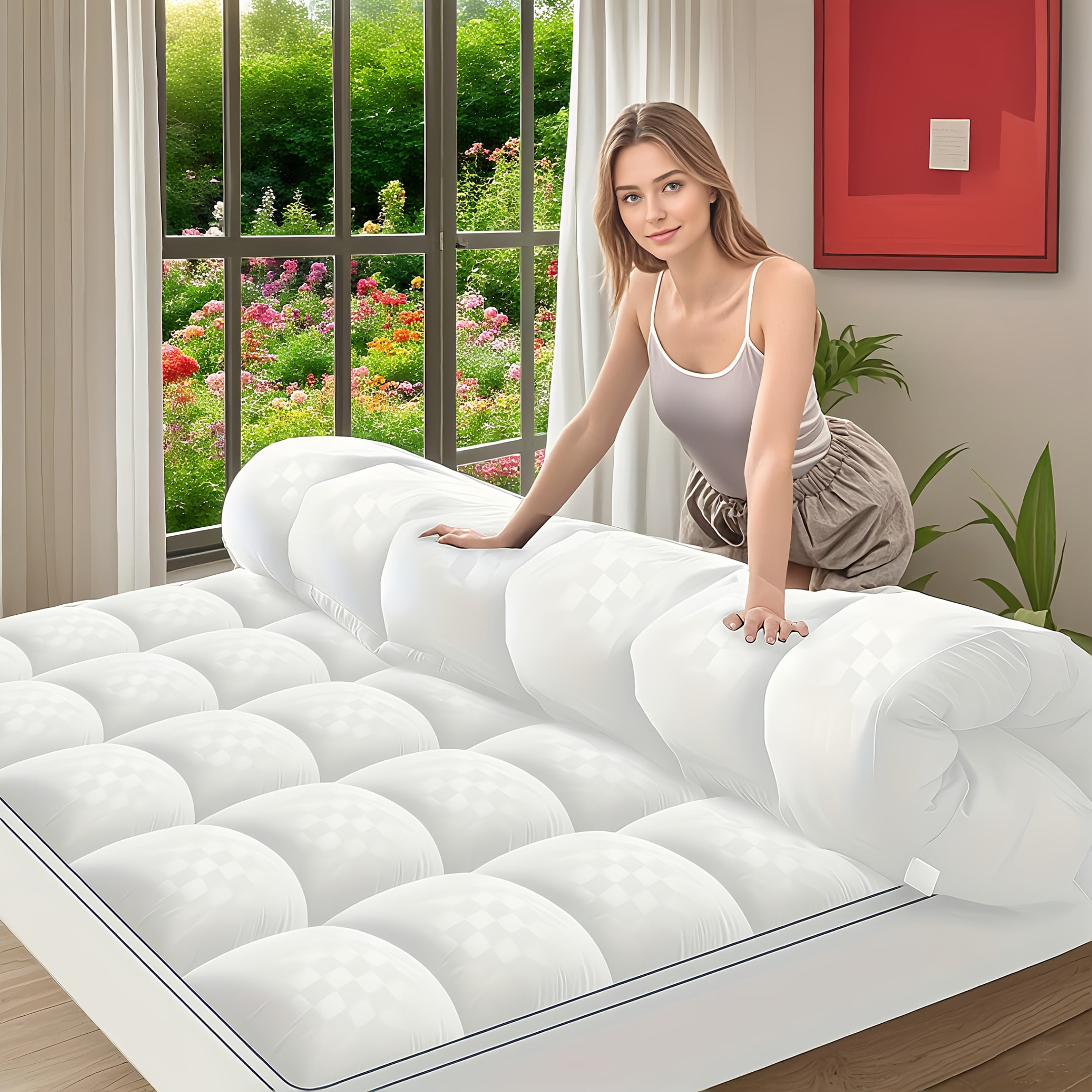 Mattress Topper, Extra Thick Mattress Pad Pillow Top Mattress Cover ...