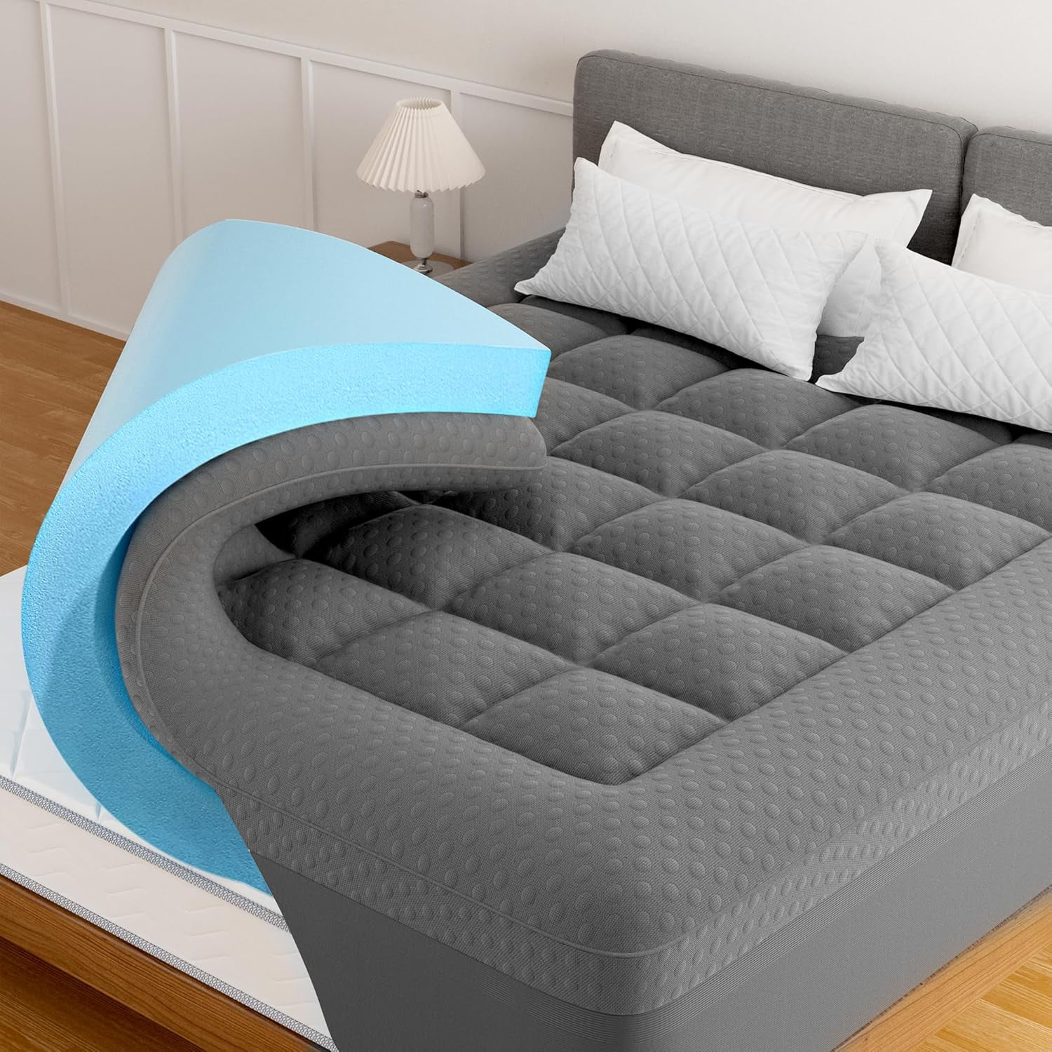 Mattress Topper Full Size, 3 Inch Full Mattress Topper Dual Layer, 1 ...