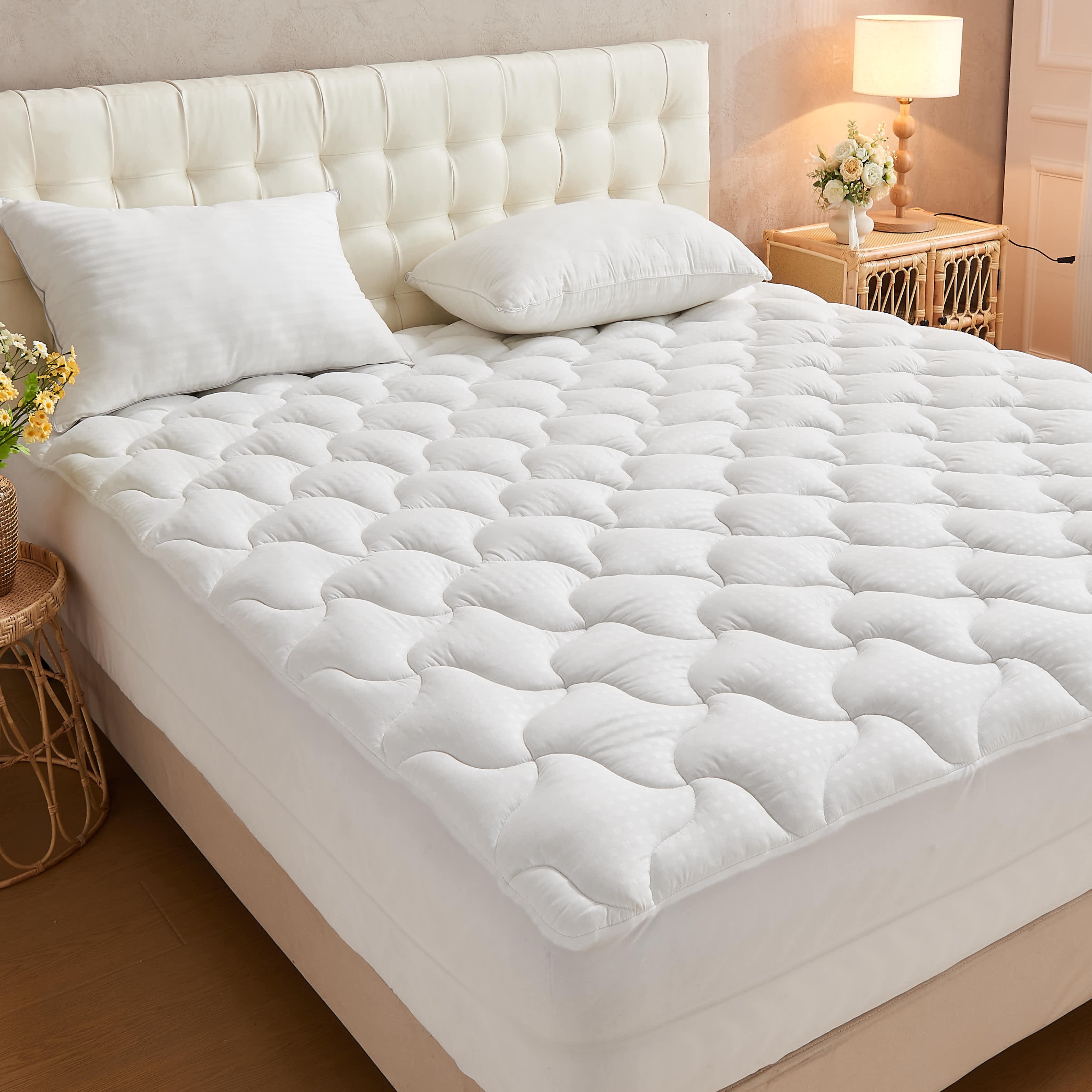King Size Cotton Soft Mattress Topper, Down Alternative Fill, Cooling ...