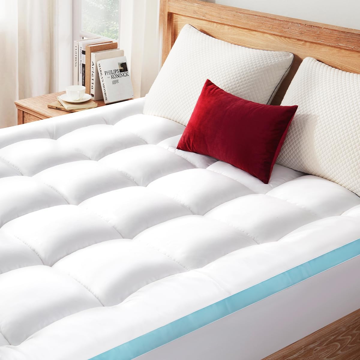Mattress Topper, Plush Pillow Top Mattress Topper for Back Pain Relief ...