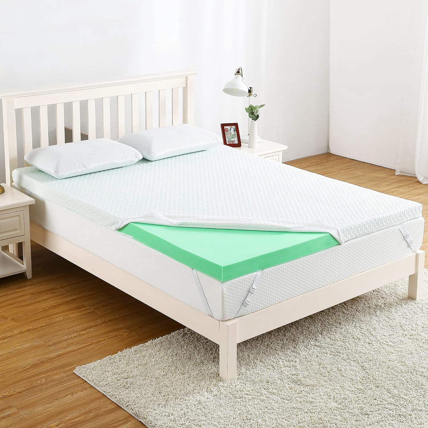 Mattress Topper Queen, Homhougo 2 Inch Green Tea Memory Foam Mattress ...