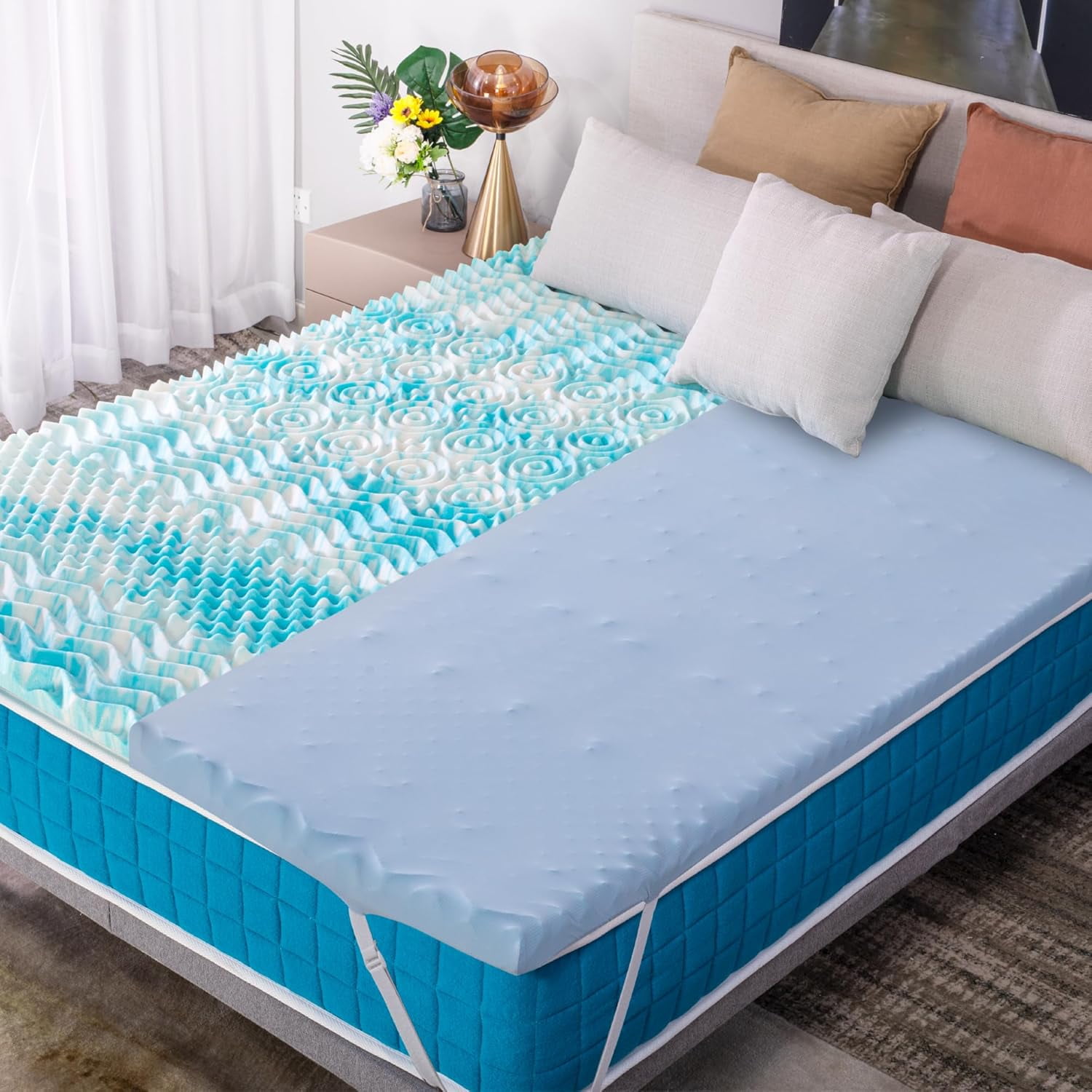 Mattress Topper Twin Size 2 Inch Egg Crate Convoluted Cooling Gel ...